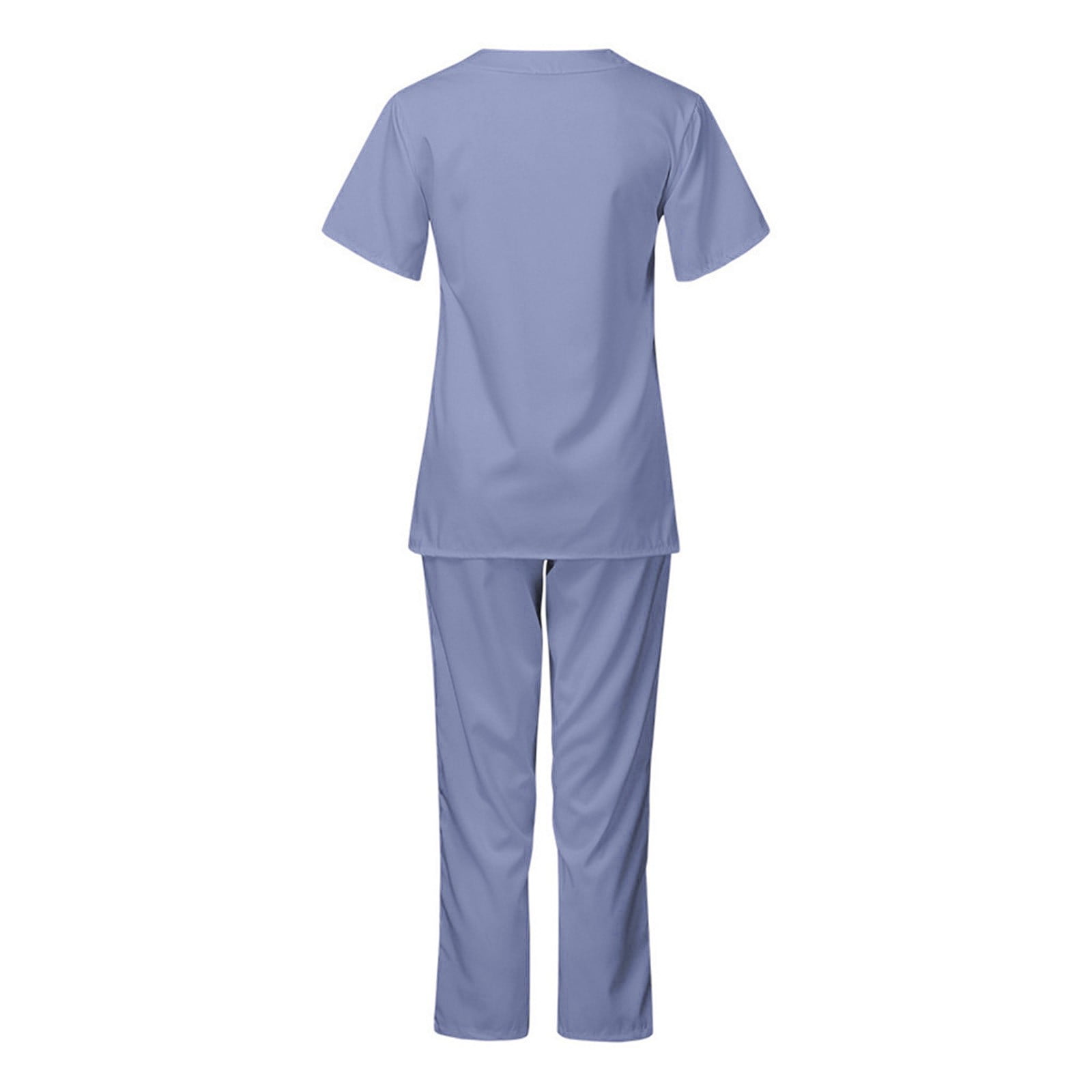 Color Block Scrubs Set for Women Nurse Uniform V-Neck Short Sleeve Top ...