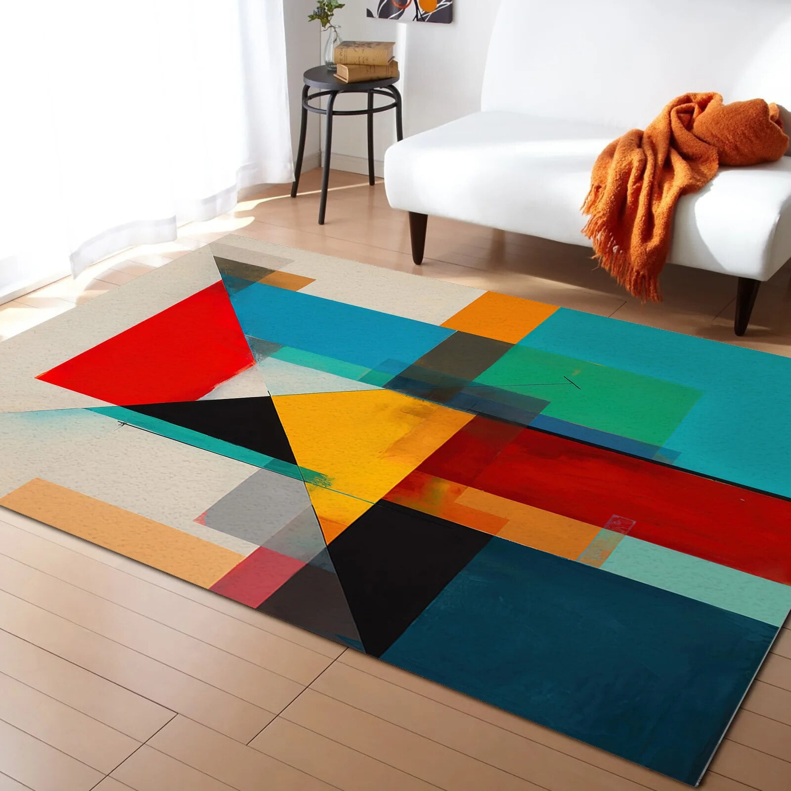 Color Block Segmentation Line Overlay Carpet Area Rug Children's Room ...