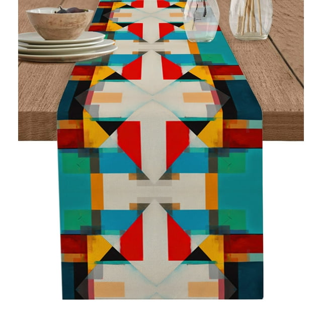 Color Block Segmentation Line Overlay Table Runner ration Home r Dinner ...