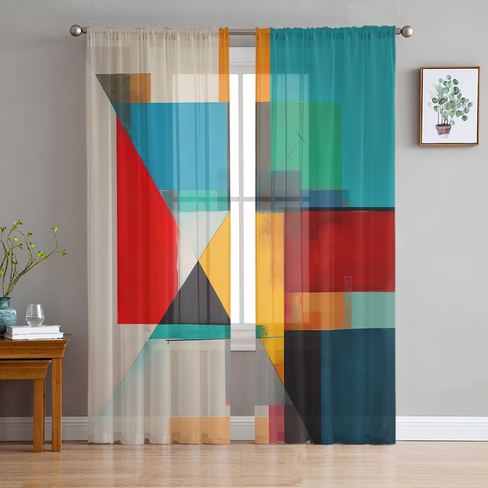 Color Block Segmentation Line Overlay TextureTulle Curtains ration Modern Chiffon Sheer Voile ...