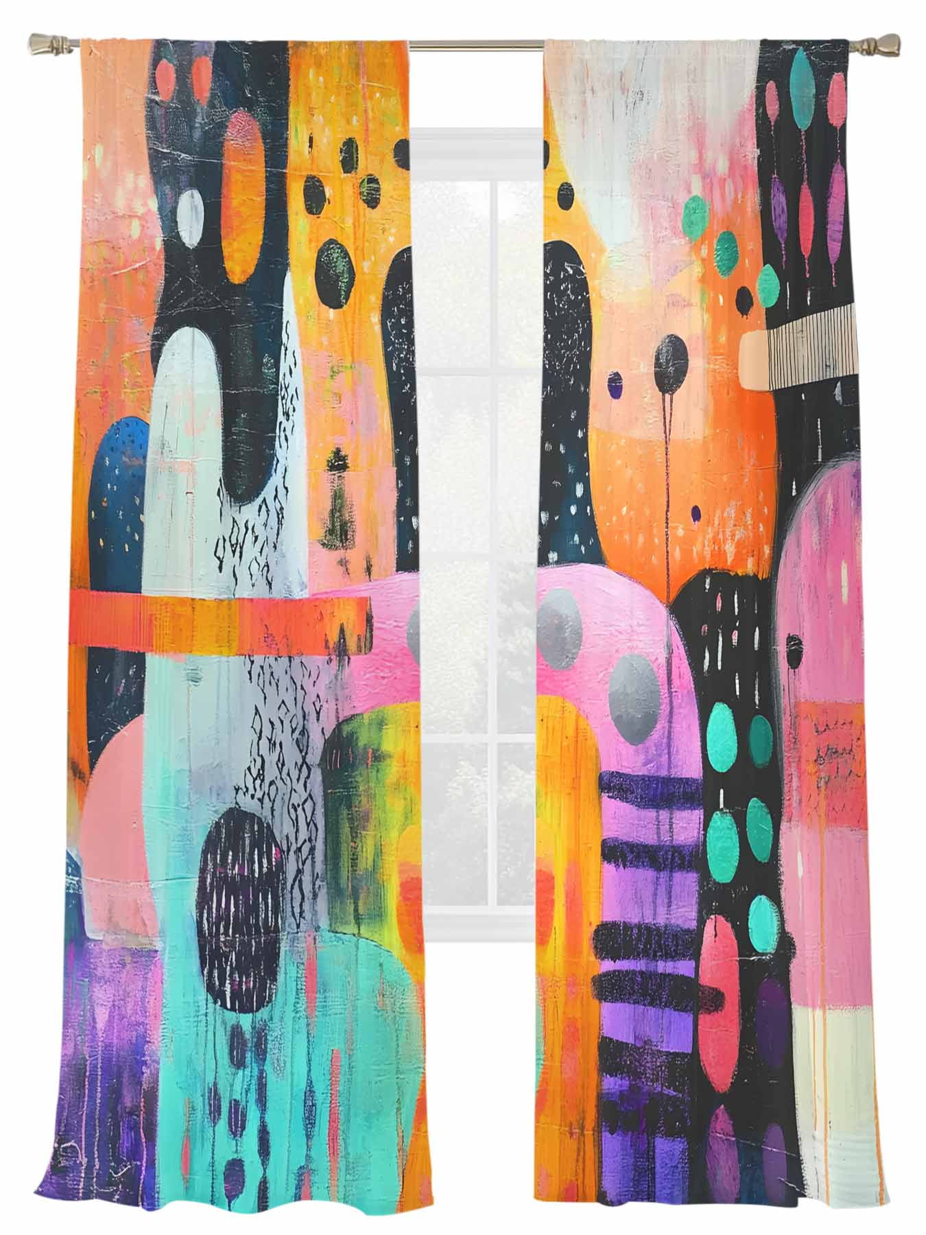 Color Block Sheer Curtains for Living Room Bedroom, Light-filtering ...