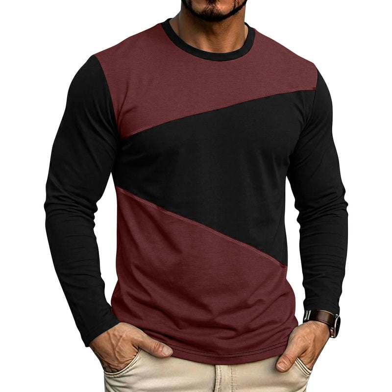 Color Block Shirt Men Crew Neck Long Sleeve Casual T Shirts 2026 Fall ...