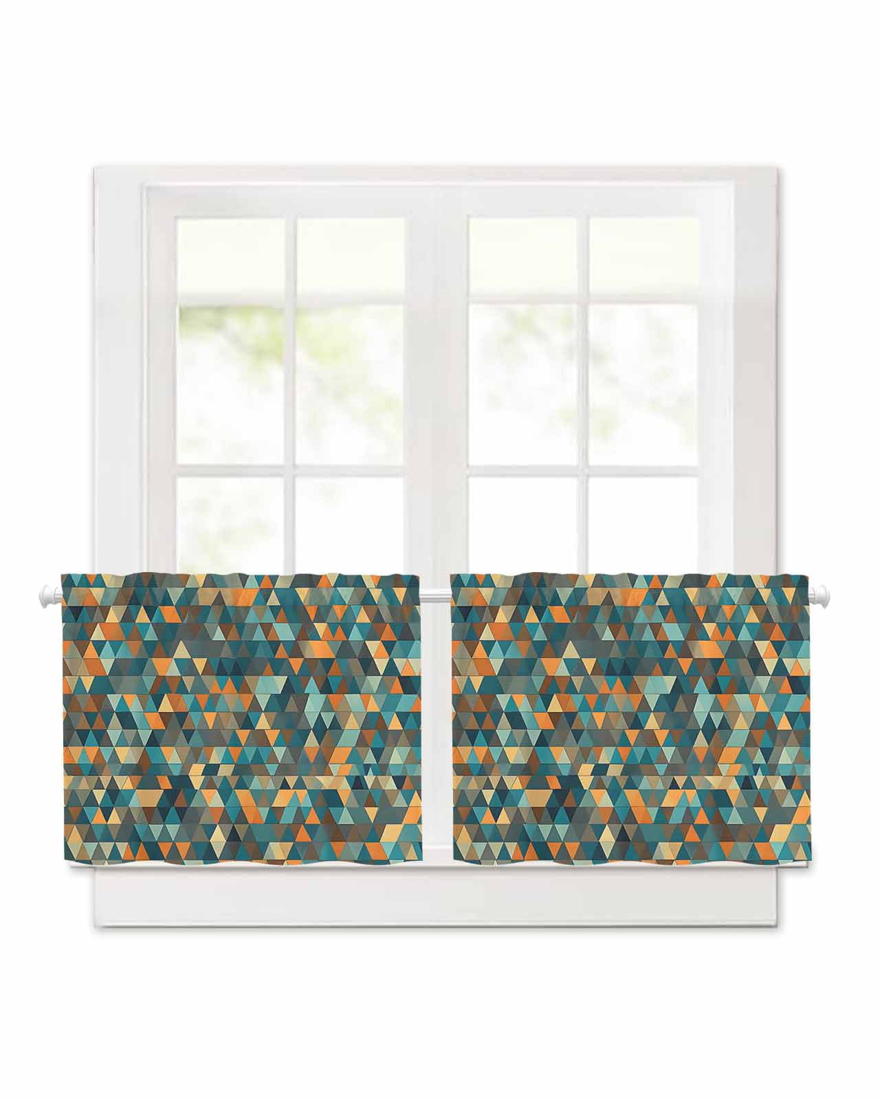 Color Block Short Blackout Curtains 24 Inch Long Orange Green Check ...