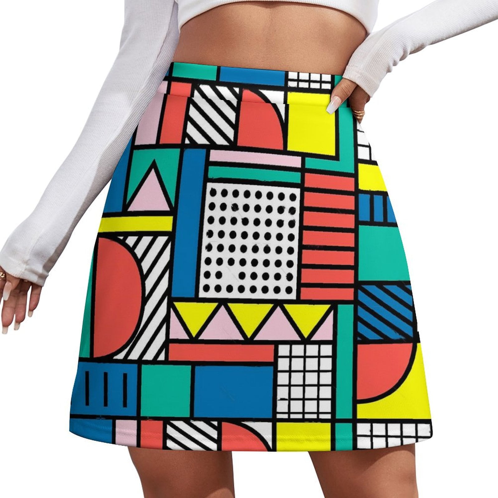 Color Block Skirt Female Green Red Yellow Elegant Mini Skirts Summer ...