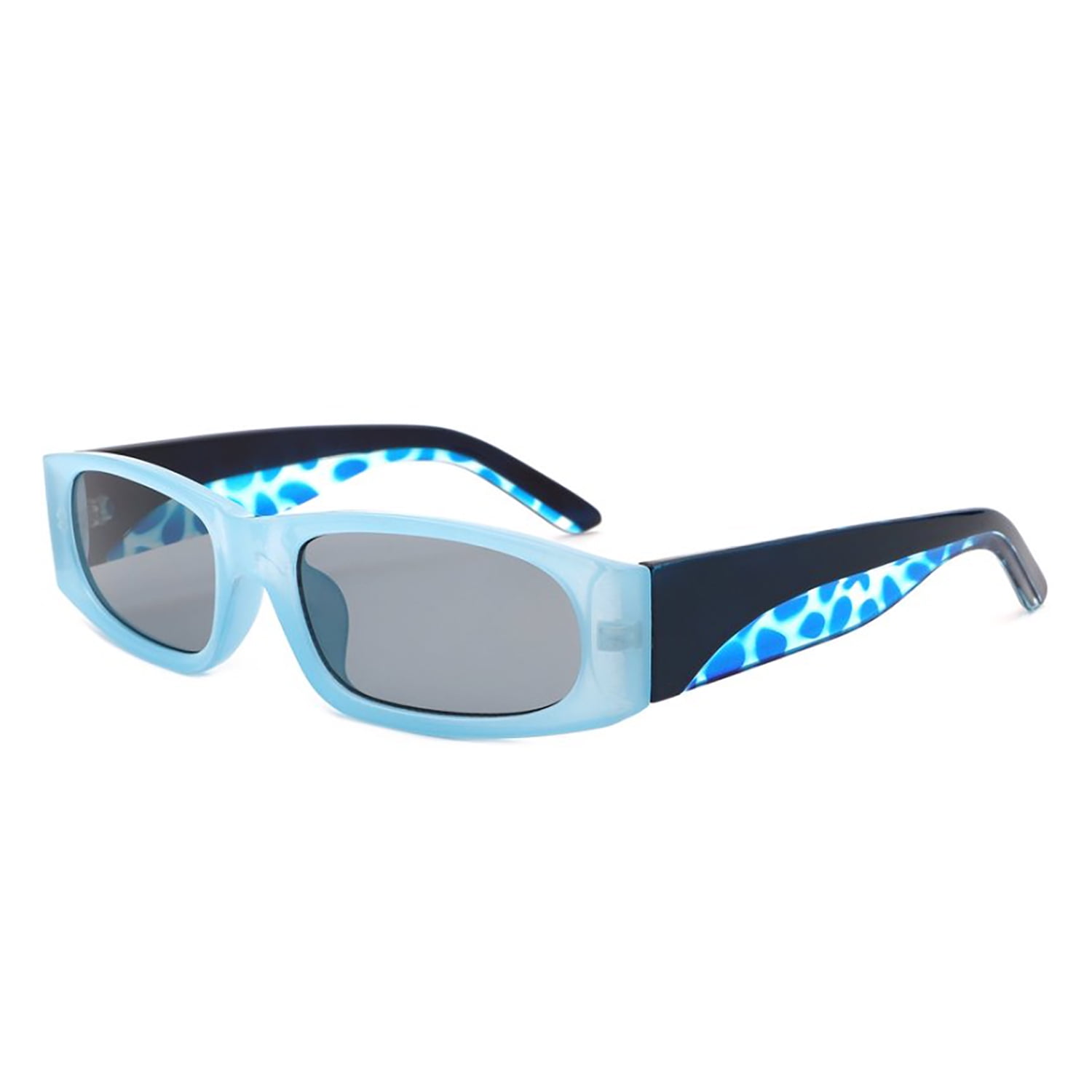 Color Block Slim Sunglasses, Light Blue & Leopard Print Frame UV ...