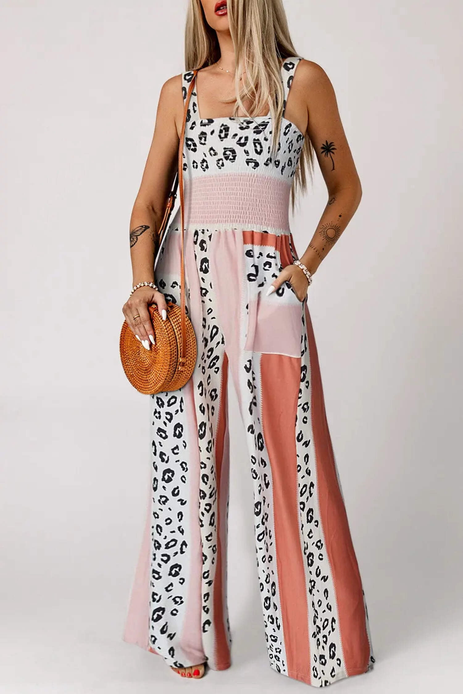 Color Block Smocked Jumpsuit - BazaarBey - Walmart.com