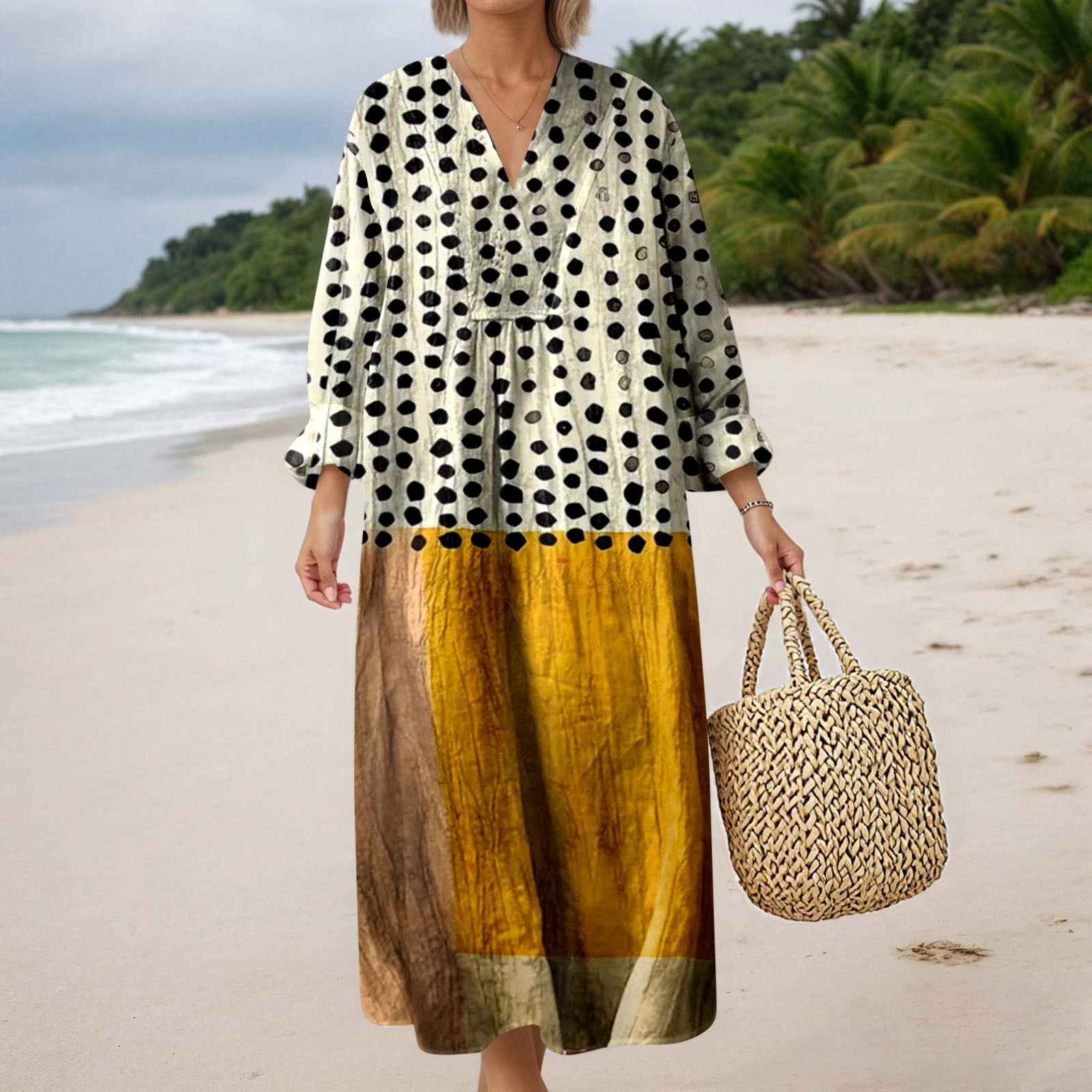 Color Block Spring Summer Long Sleeve Plus Size Dresses For Curvy Women ...