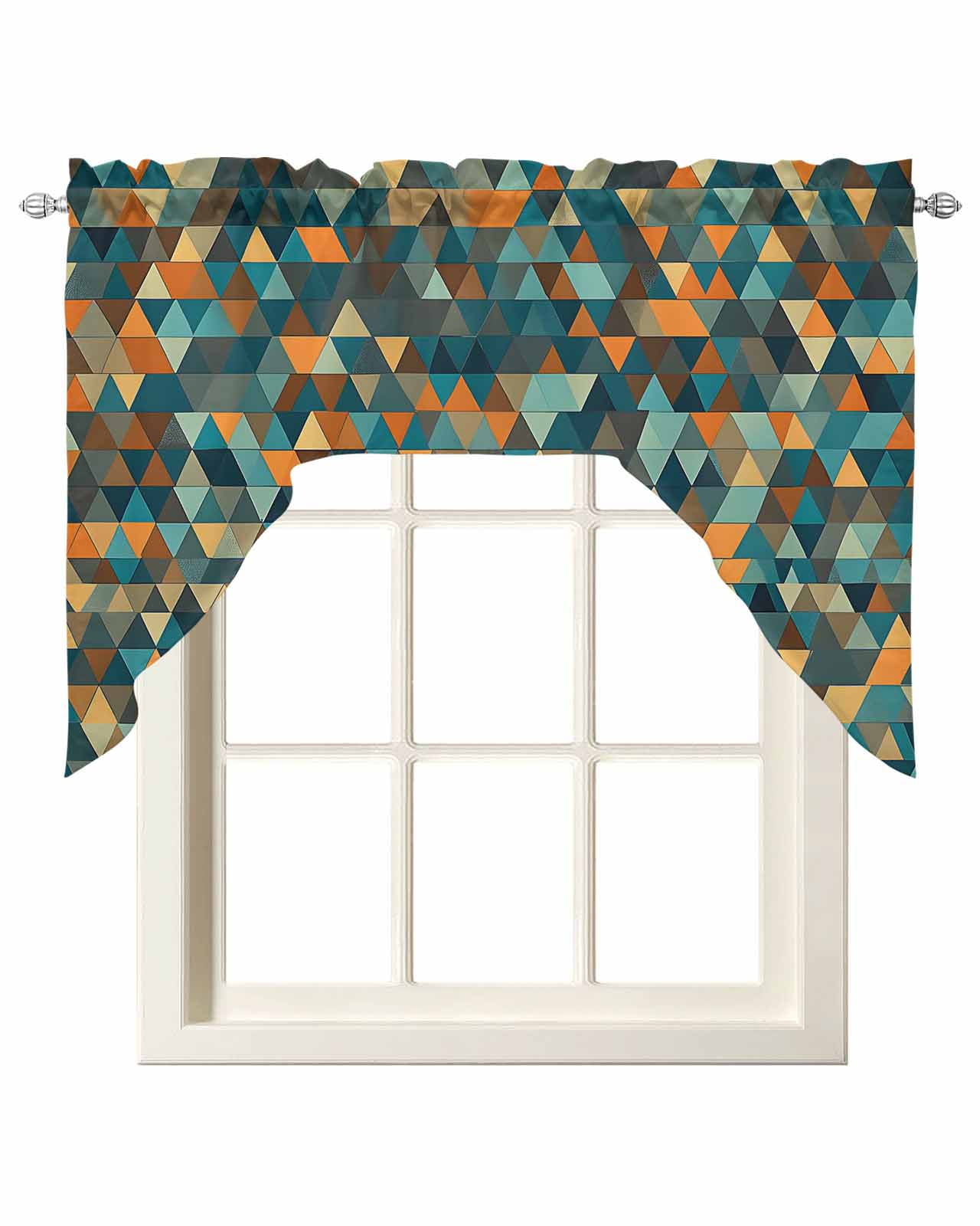 Color Block Swag Valance and Tier Curtains Set Orange Green Check ...
