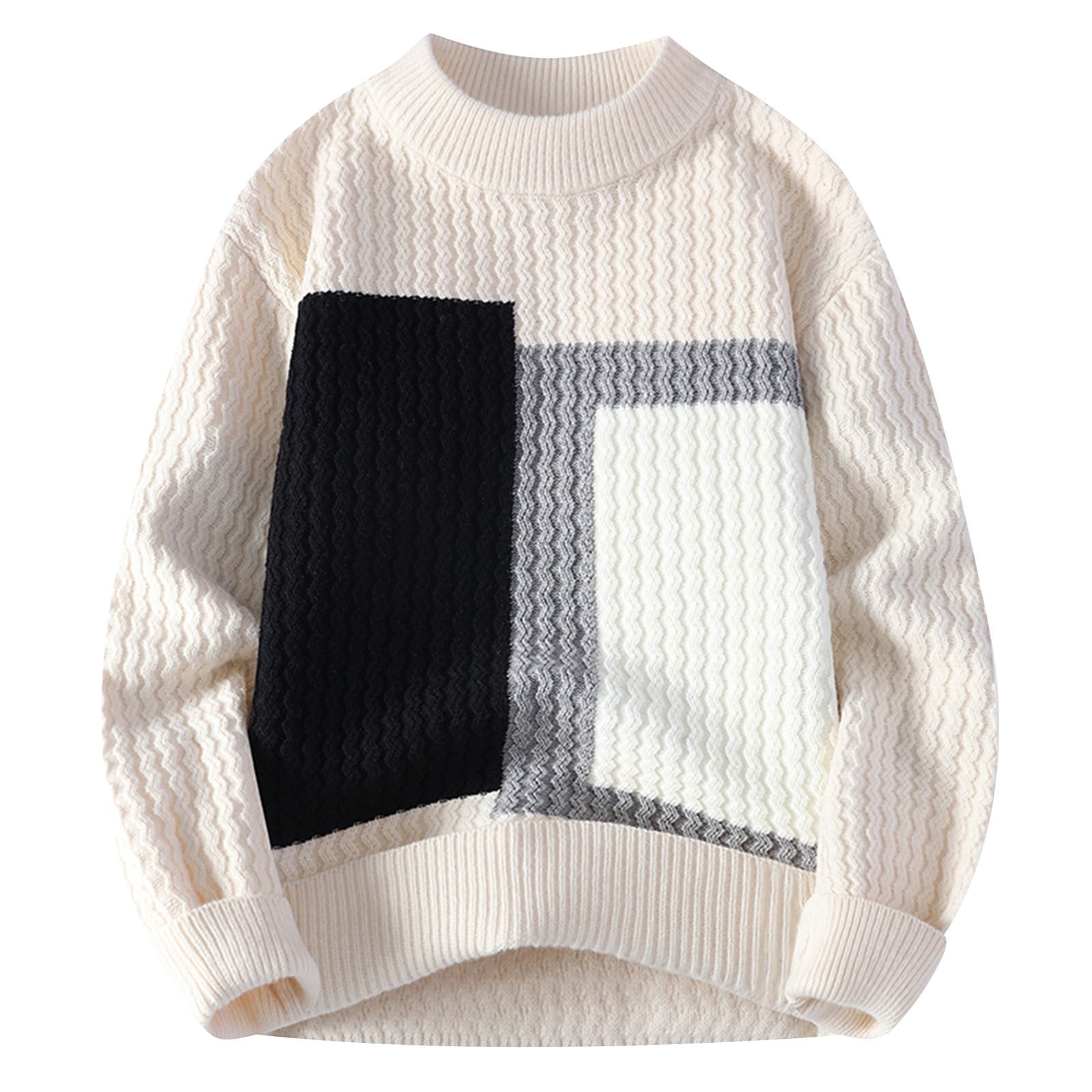Color Block Sweater for Men Thick Warm Loose Fit Pullover Sweatshirts ...