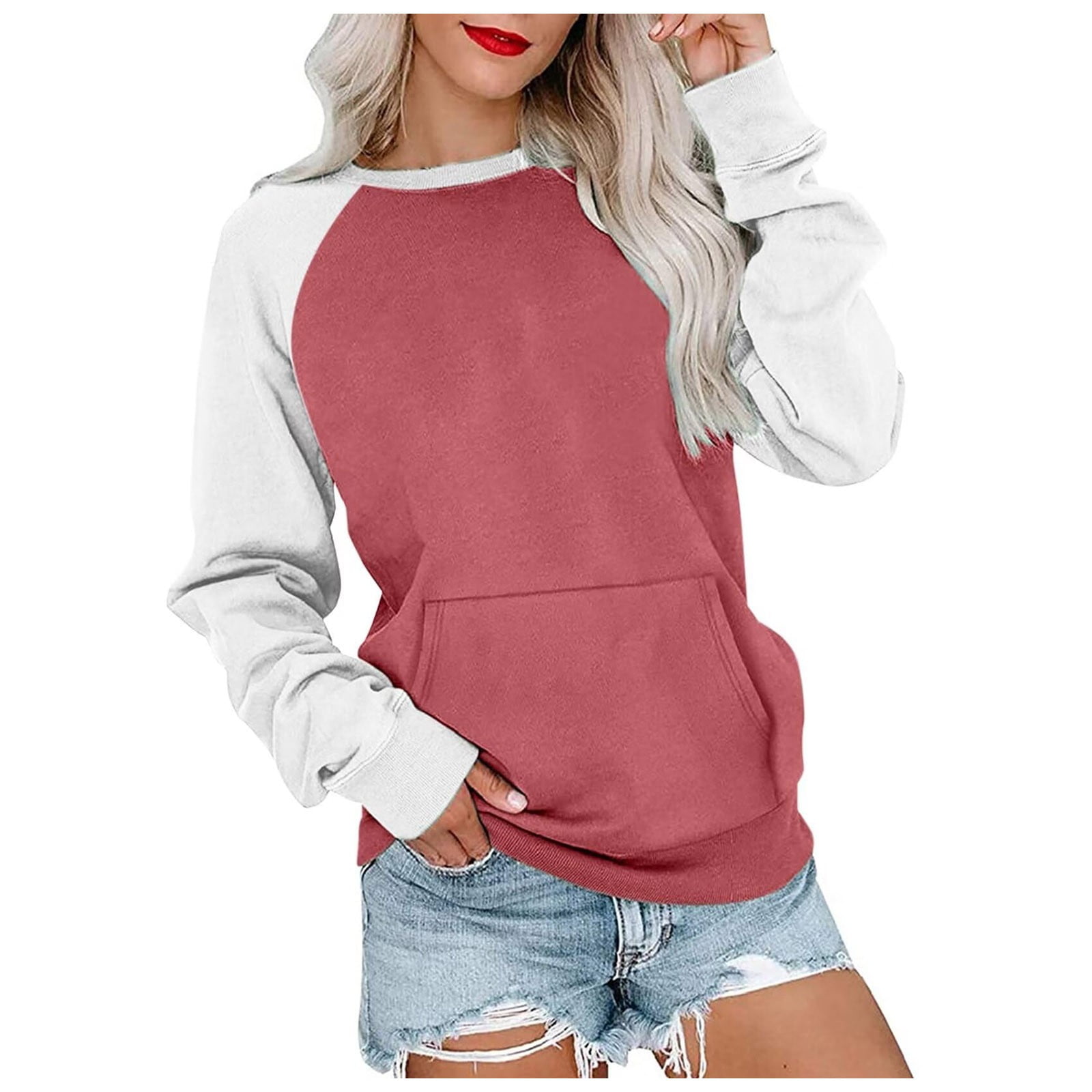 Color Block Sweatshirt for Women Oversized Trendy Round Neck Long ...
