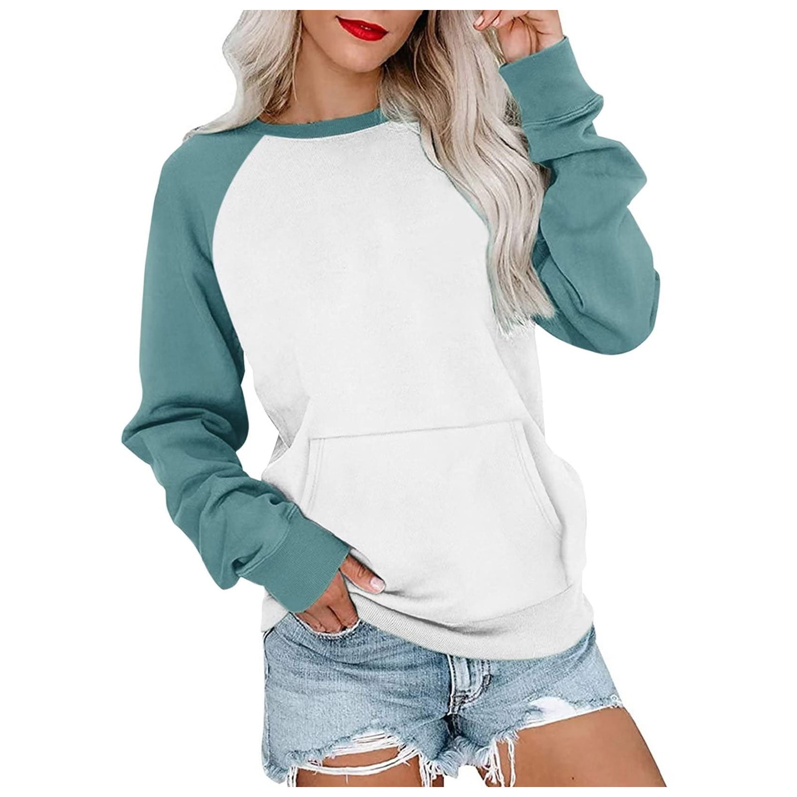 Color Block Sweatshirt for Women Oversized Trendy Round Neck Long ...