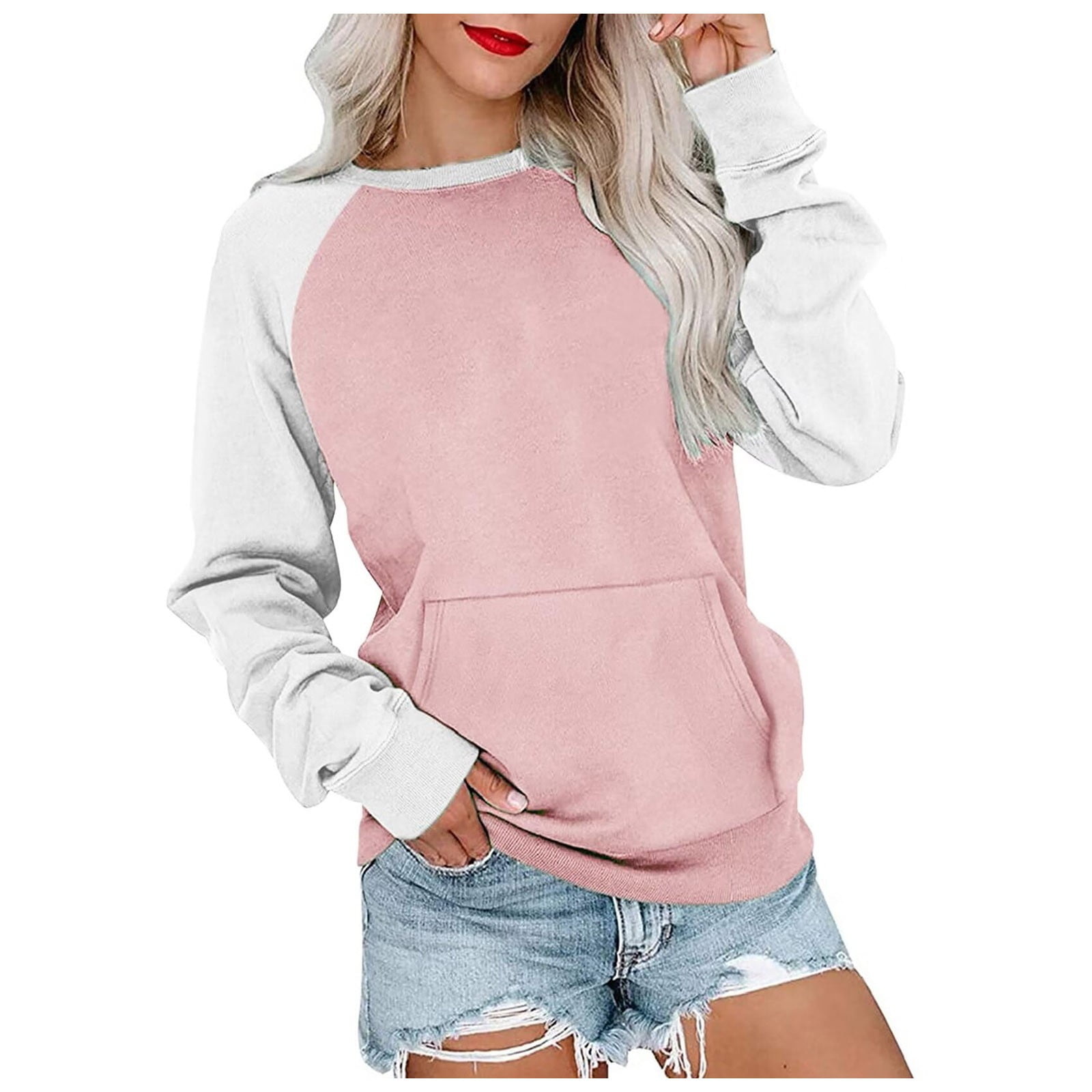 Color Block Sweatshirt for Women Oversized Trendy Round Neck Long ...