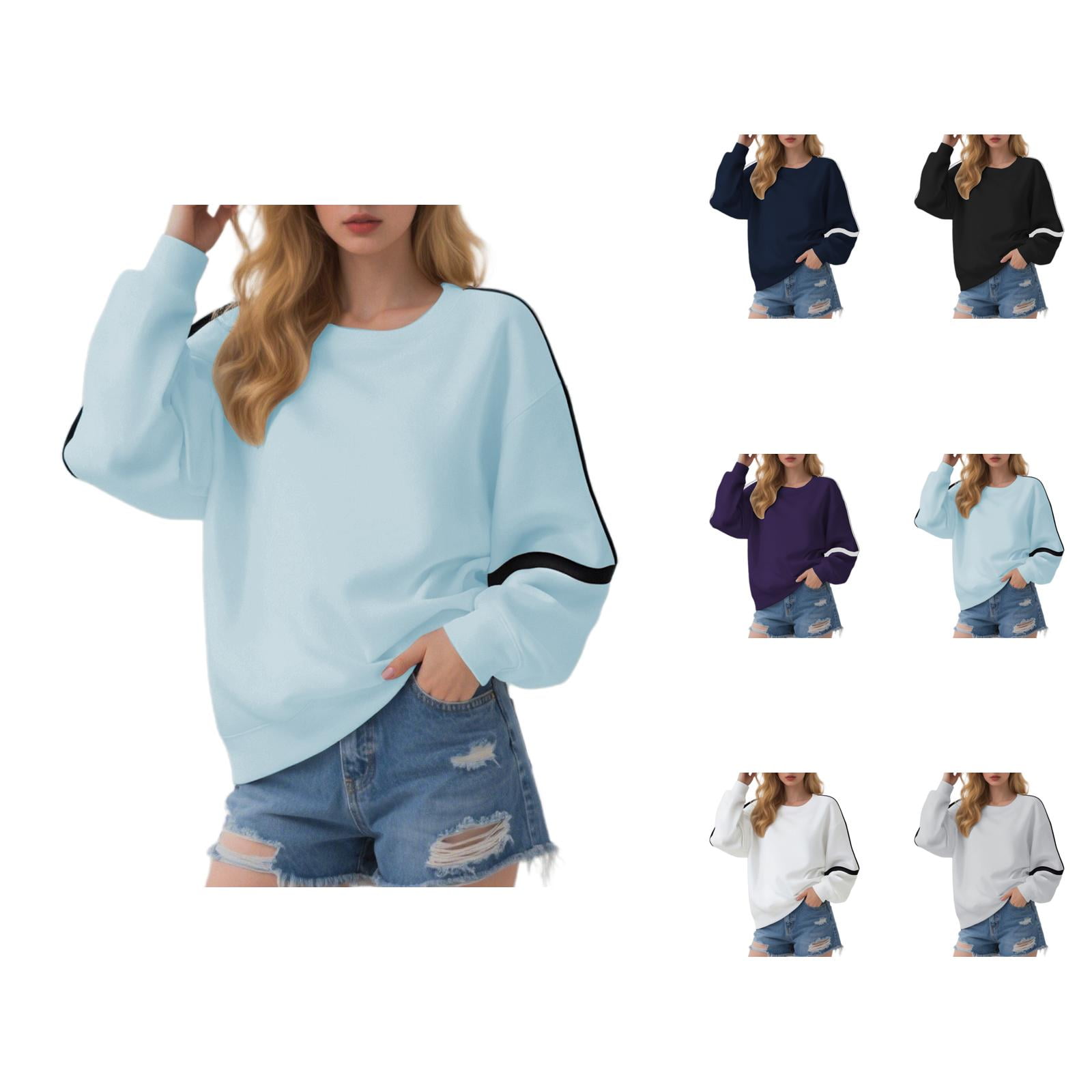 Color Block Sweatshirts for Women 2025 Long Sleeve Crewneck Oversized ...