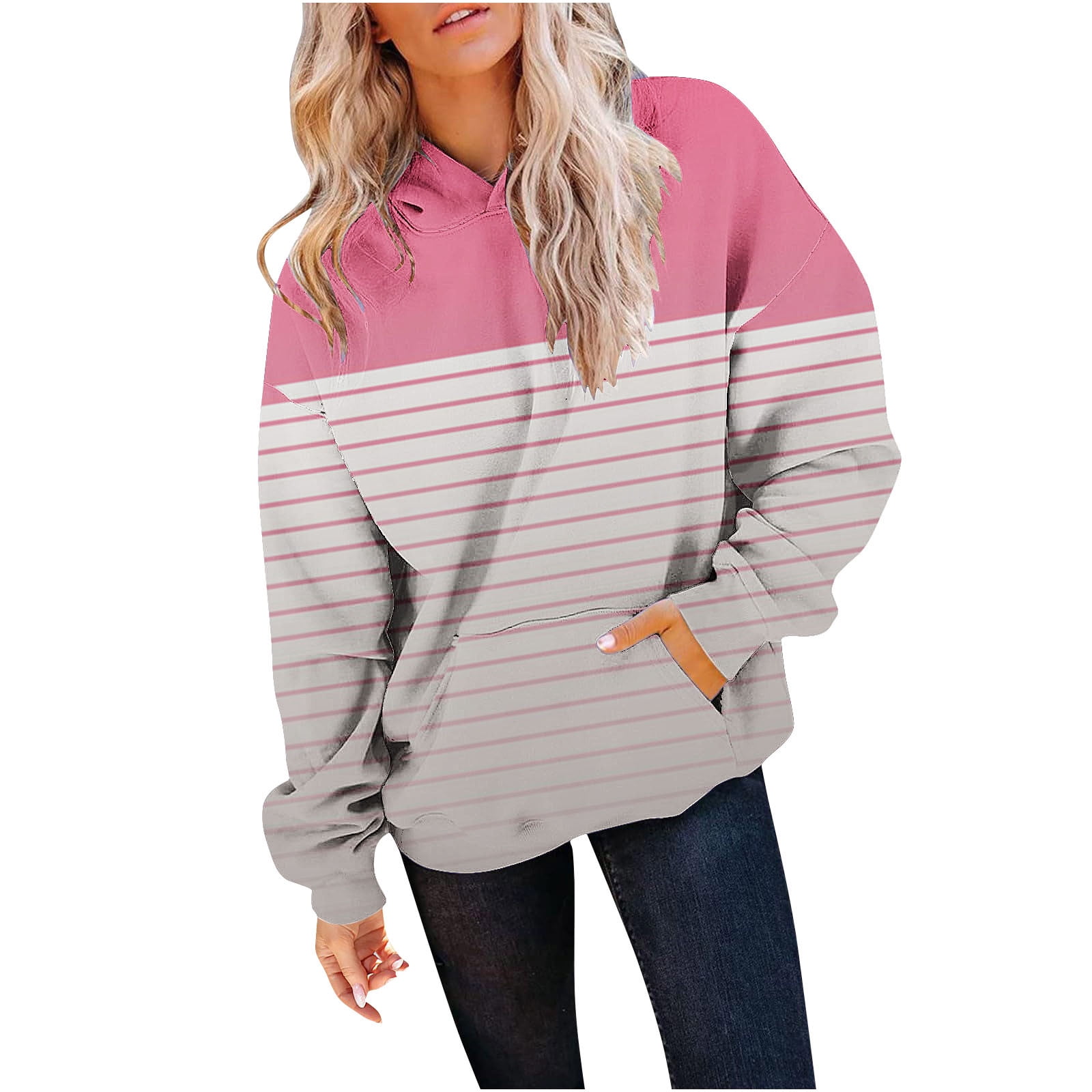 Color Block Sweatshirts for Women Casual Baggy Oversized Hoodies ...