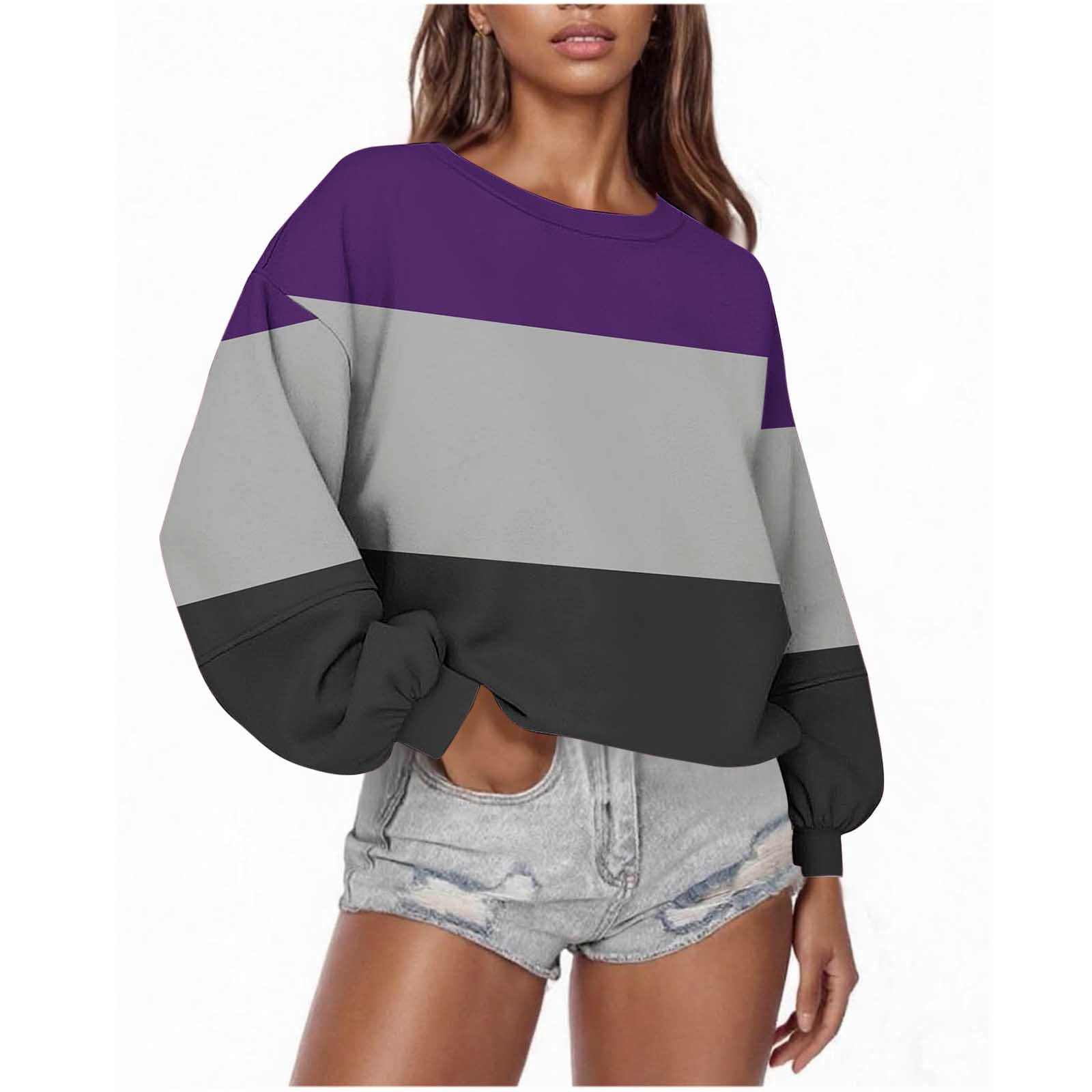 Color Block Sweatshirts for Women Crewneck Long Sleeve Shirts Tunic ...