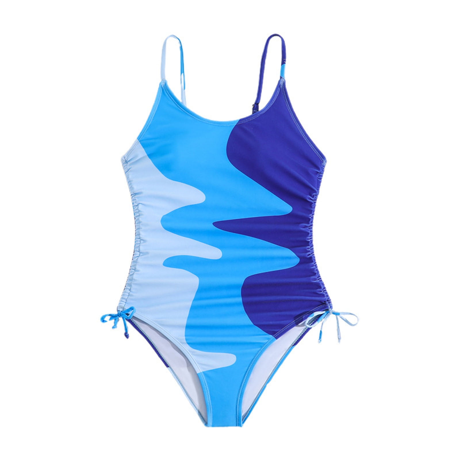 Color Block Swimming Suits for Girl Spaghetti Strap Drawstring Tween ...