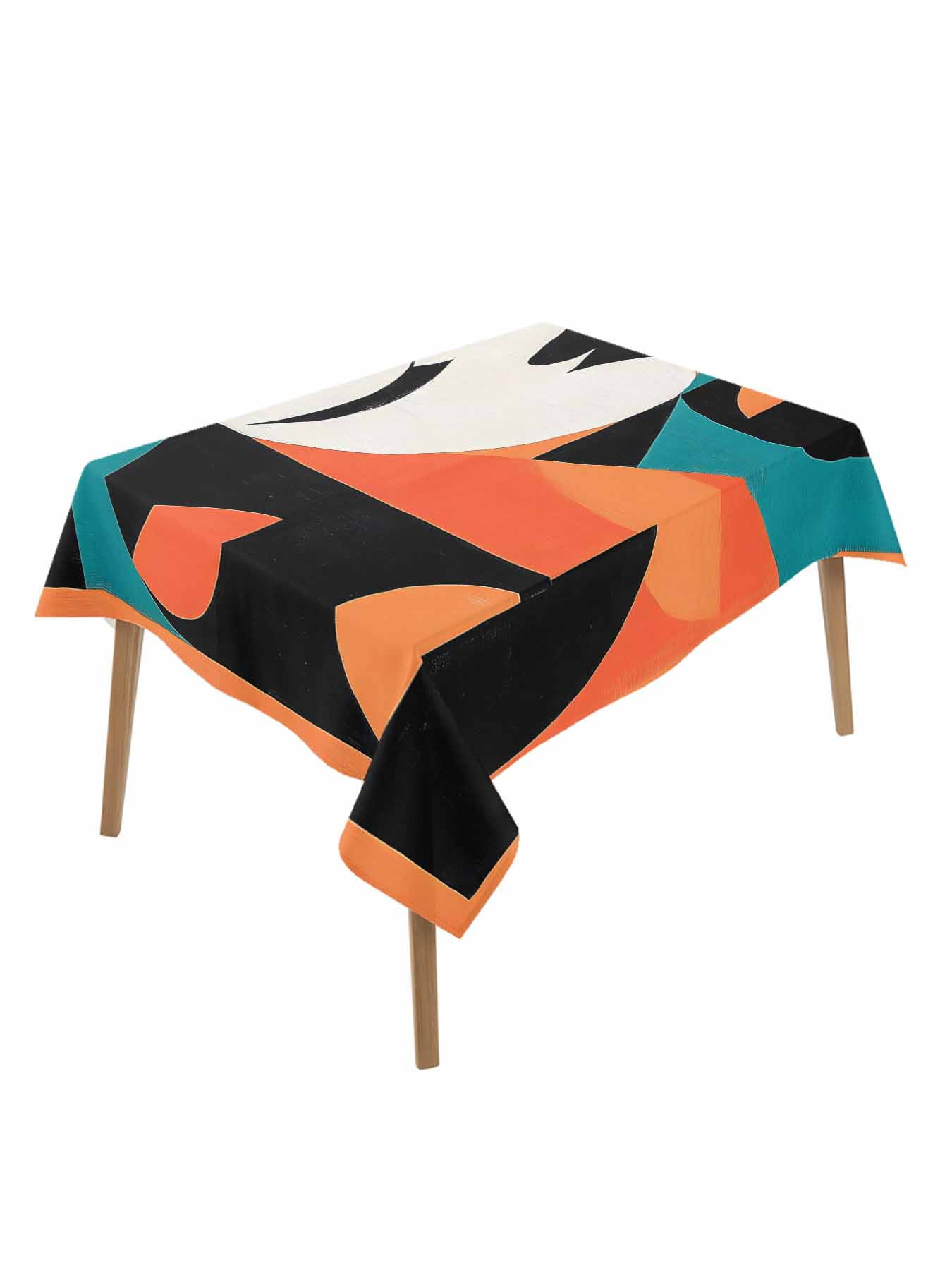 Color Block Table Cloth, Orange Teal Black Contemporary Abstract ...