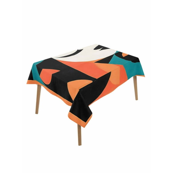 Color Block Table Cloth, Orange Teal Black Contemporary Abstract ...