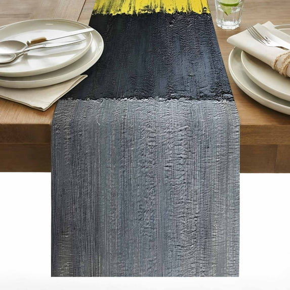 Color Block Table Runner 13x60 inch Black Yellow Cotton Linen Dining ...