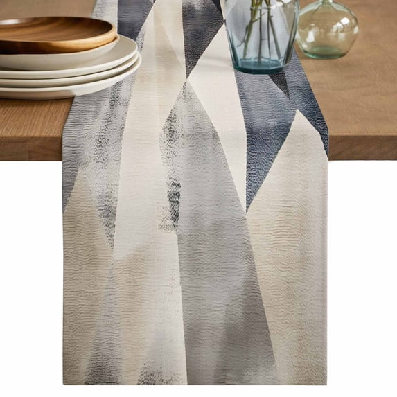 Color Block Table Runner, Modernism Black Beige Geometric Cotton Linen ...