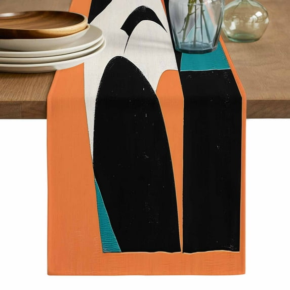 Color Block Table Runner, Orange Teal Black Contemporary Abstract ...