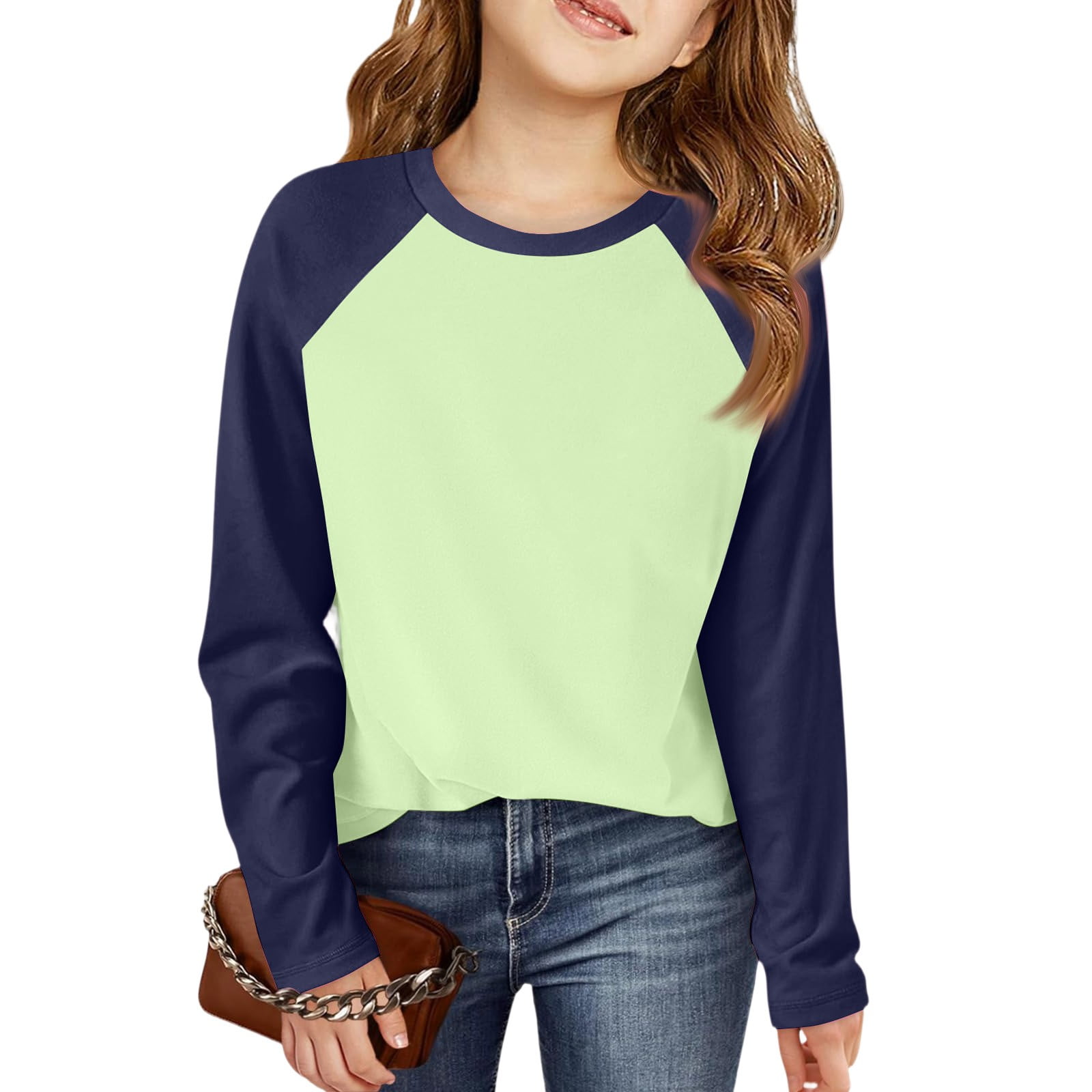 Color Block Tops for Teen Girls Raglan Long Sleeve Crew Neck Blouses ...