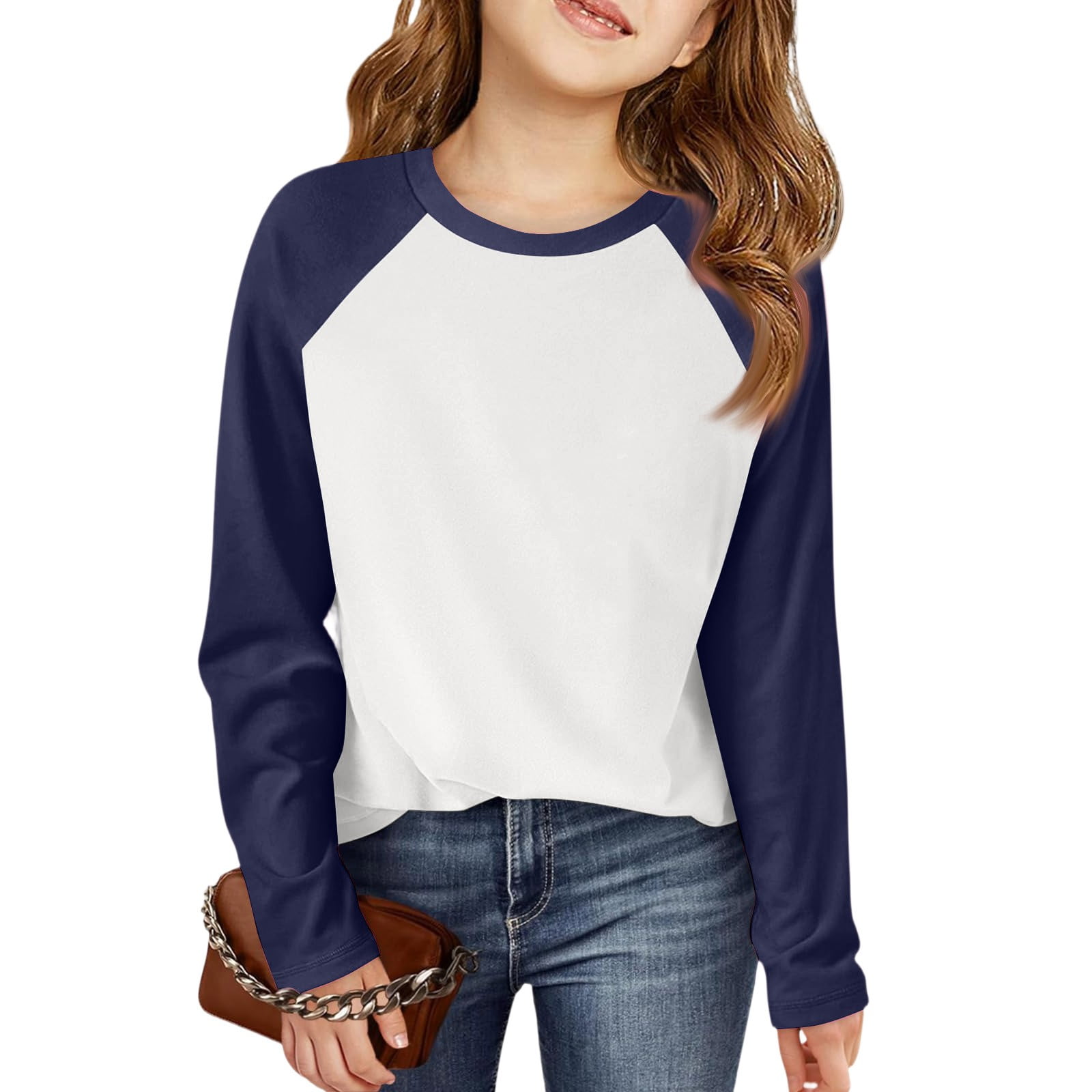 Color Block Tops for Teen Girls Raglan Long Sleeve Crew Neck Blouses ...