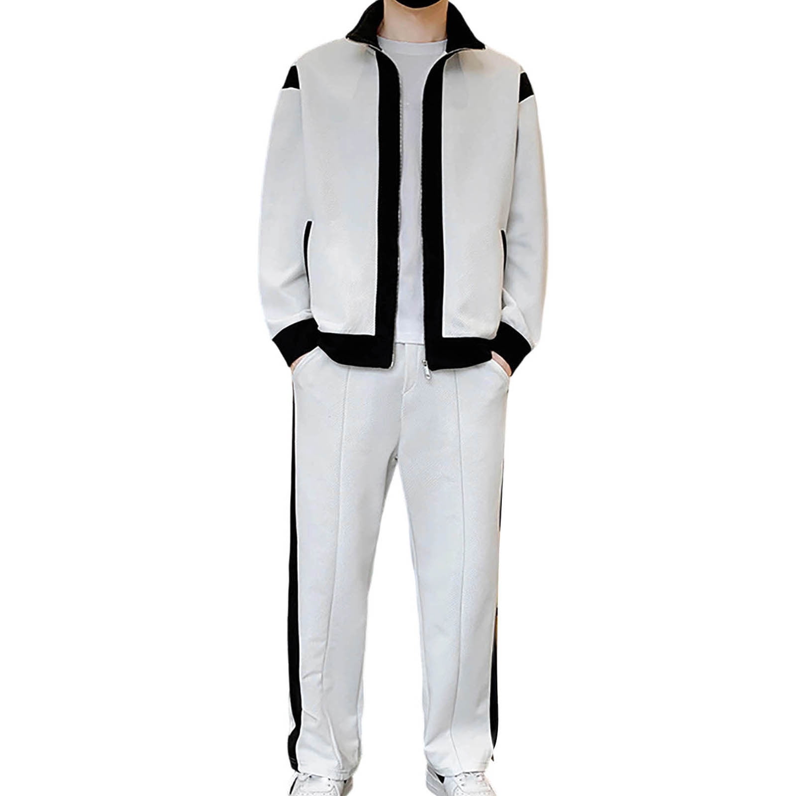 Color Block Tracksuit Sets for Men Full Zip Stand Collar Casual Jackets ...