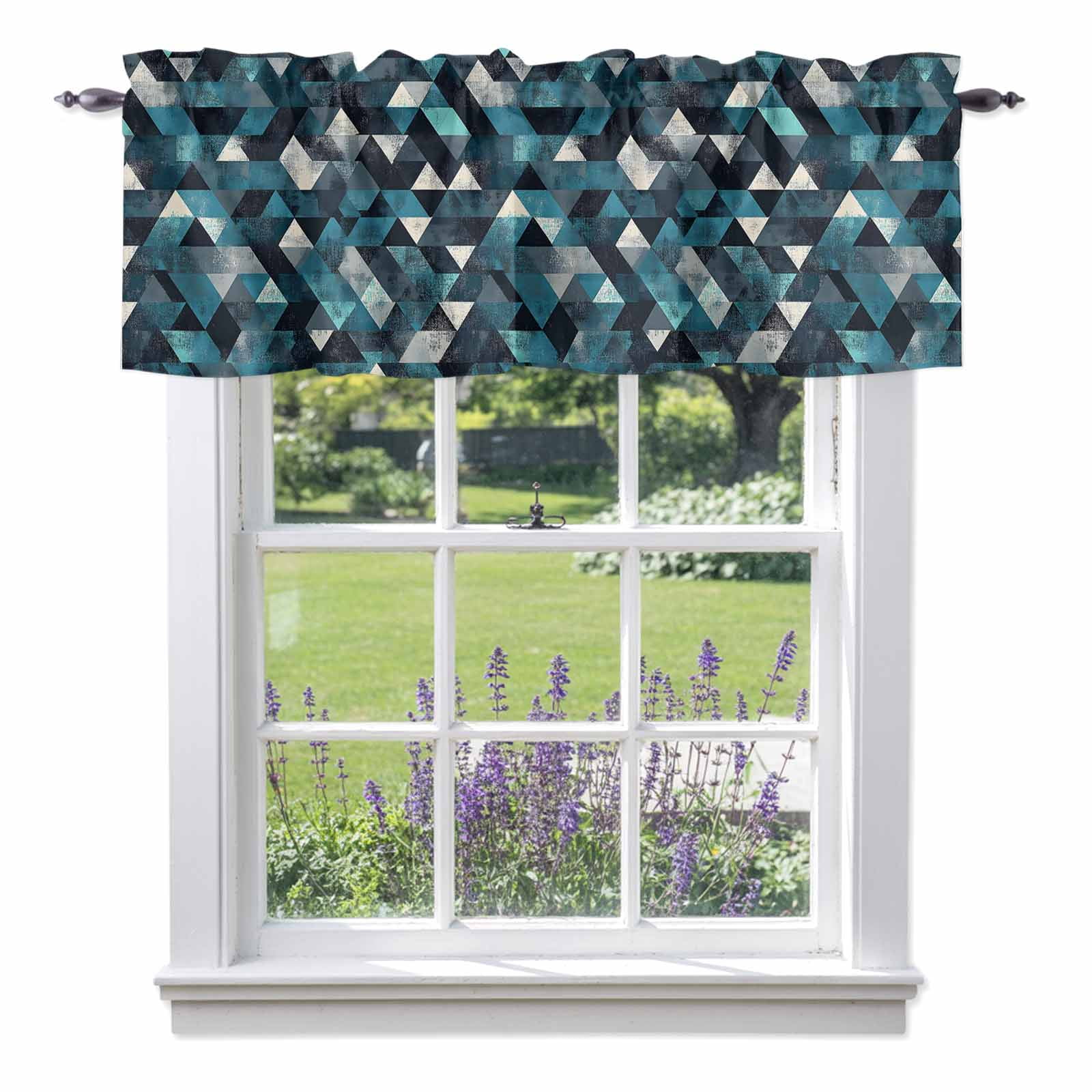 Color Block Valances for Windows, Blue White Check Abstract Texture ...