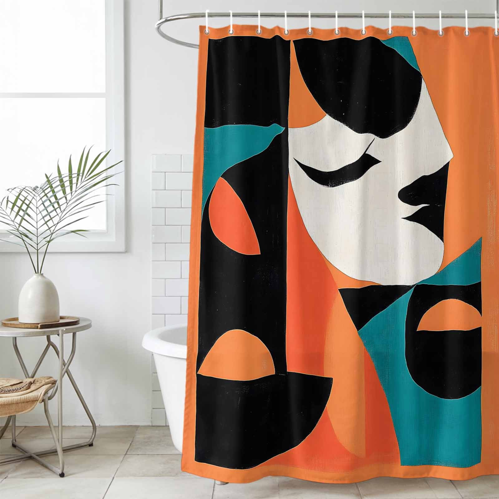 Color Block Waterproof Fabric Shower Curtain,Orange Teal Black ...