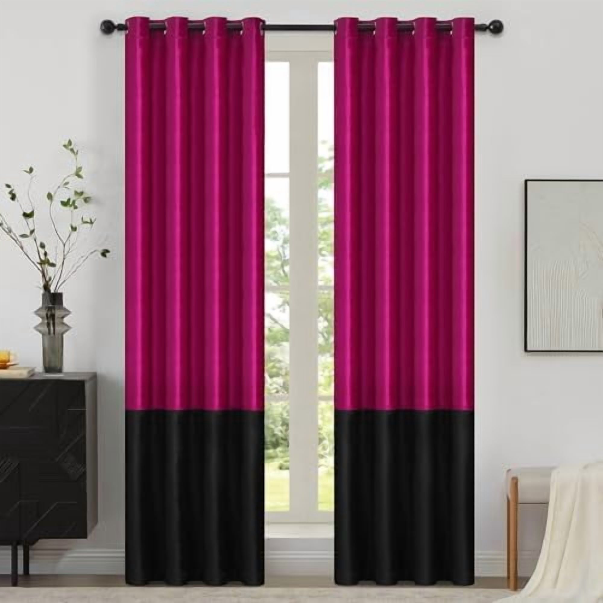 Color Block Window Curtains Panels 108 inches Long Hot Pink Black ...