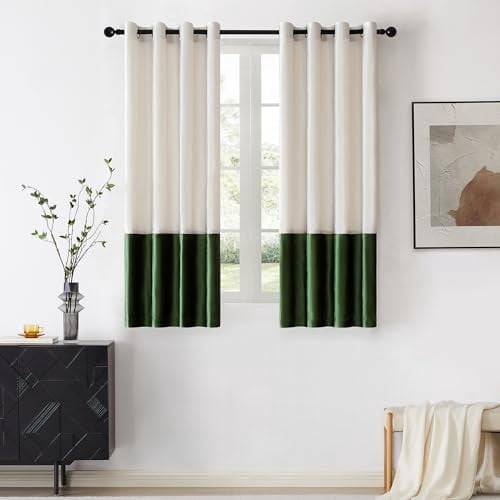Color Block Window Curtains Panels 63 inches Long Cream Ivory Green ...