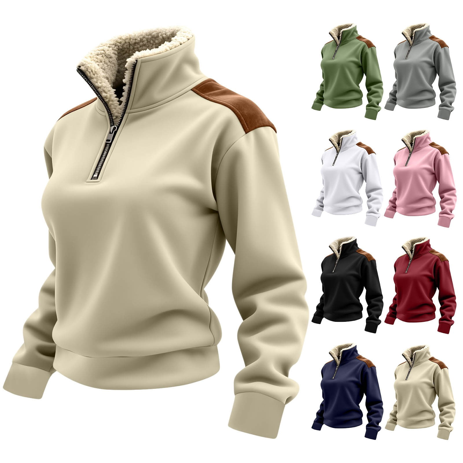 Color Block Women's Hoodie Long Sleeve Half Zip Pullover Shoulder Patch ...