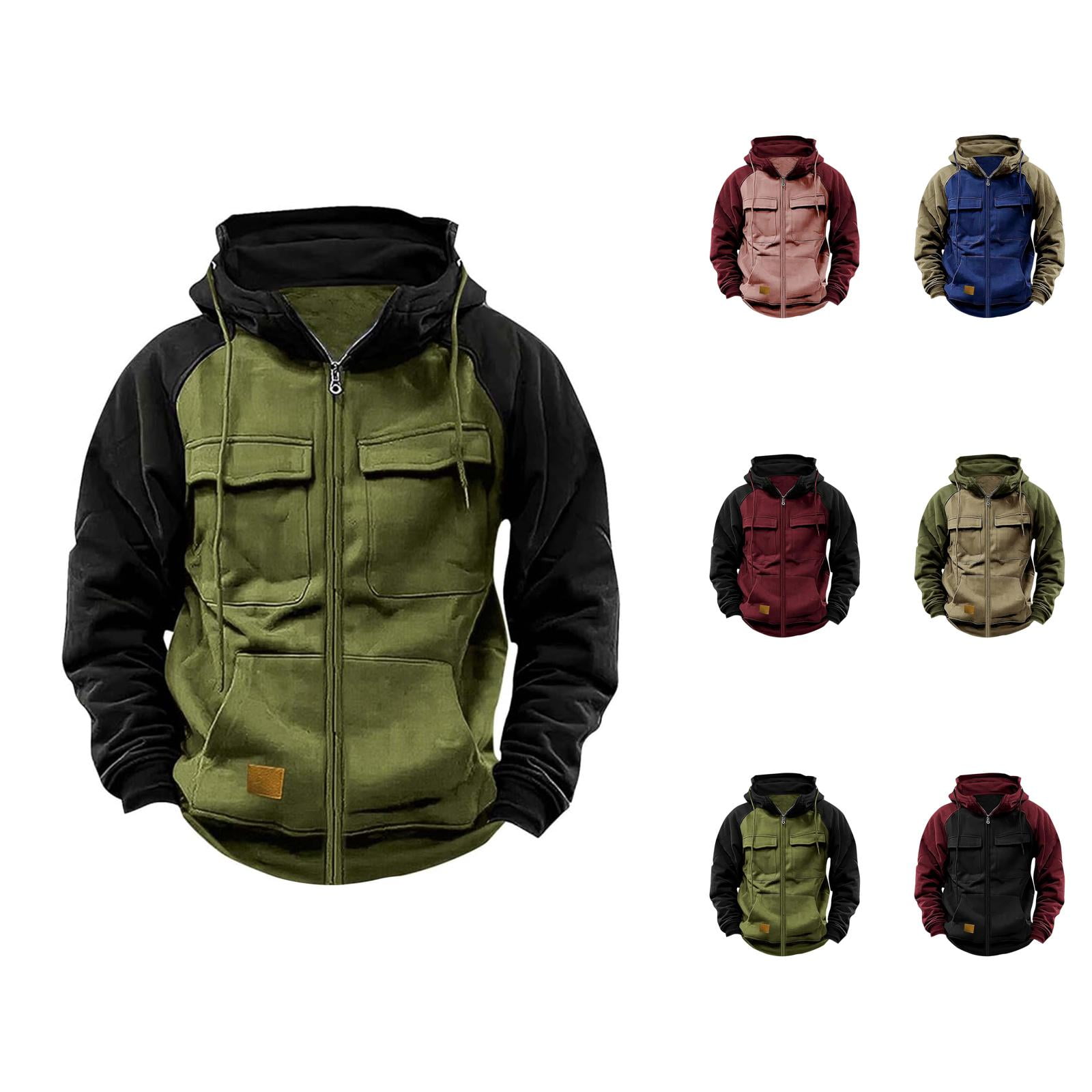 Color Block Zip Up Hoodie for Men Fall Winter Long Sleeve Hooded ...