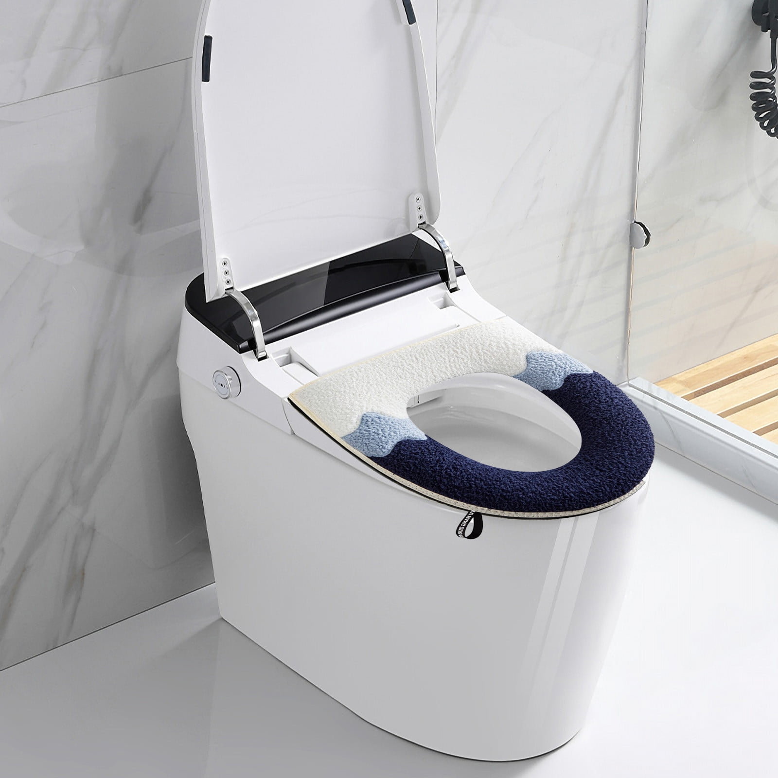 Color Blocked Zipper Toilet Seat Cover, Soft Universal Fit Fabric ...
