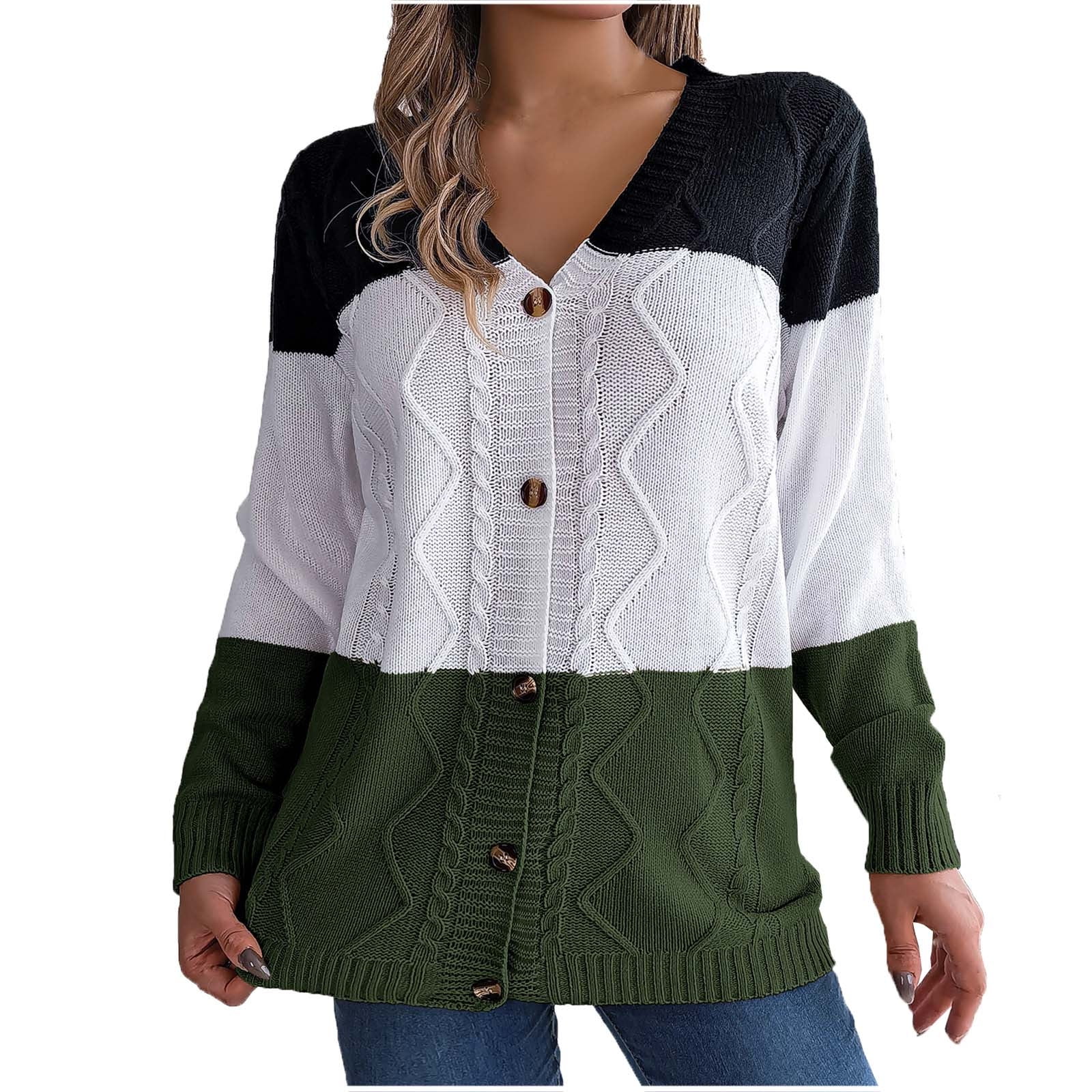 Color Blocking Fitted Tops for Women Cardigan Sweaters for Women V Neck ...