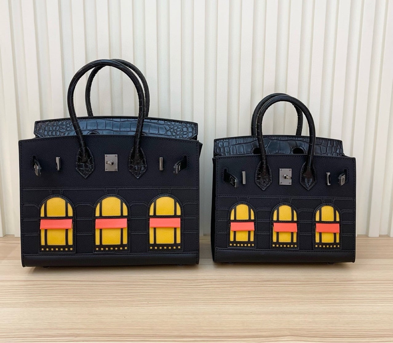 Color Blocking Small House Bag, Crocodile Print Handbag, Fashion Tote ...