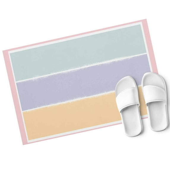 Color Blocks Door Mat Light Green Purple Yellow Stripes Simple Non Slip ...