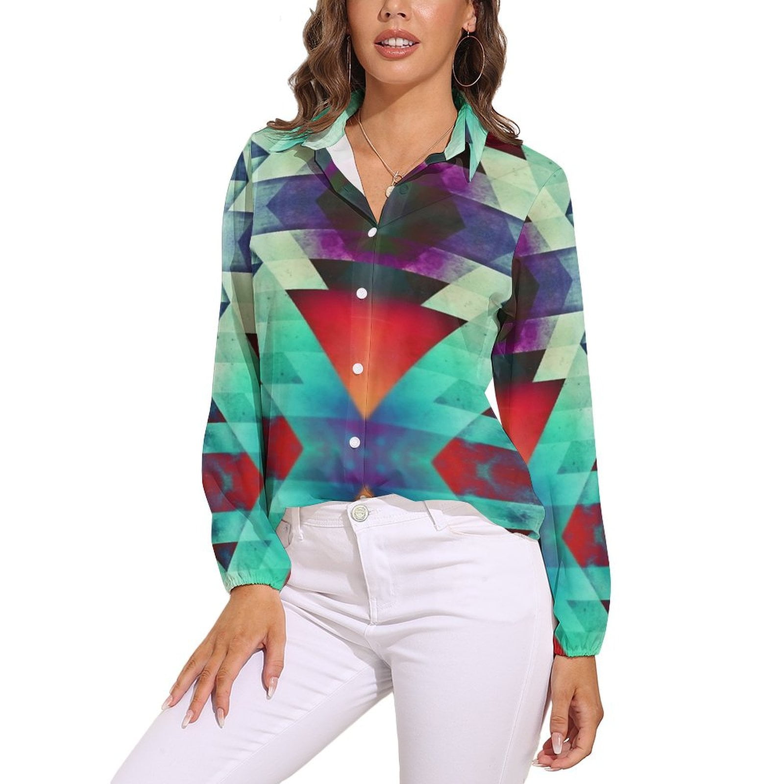 Color Blocks Long Sleeve Blouse Woman Streetwear Casual Shirts Summer ...