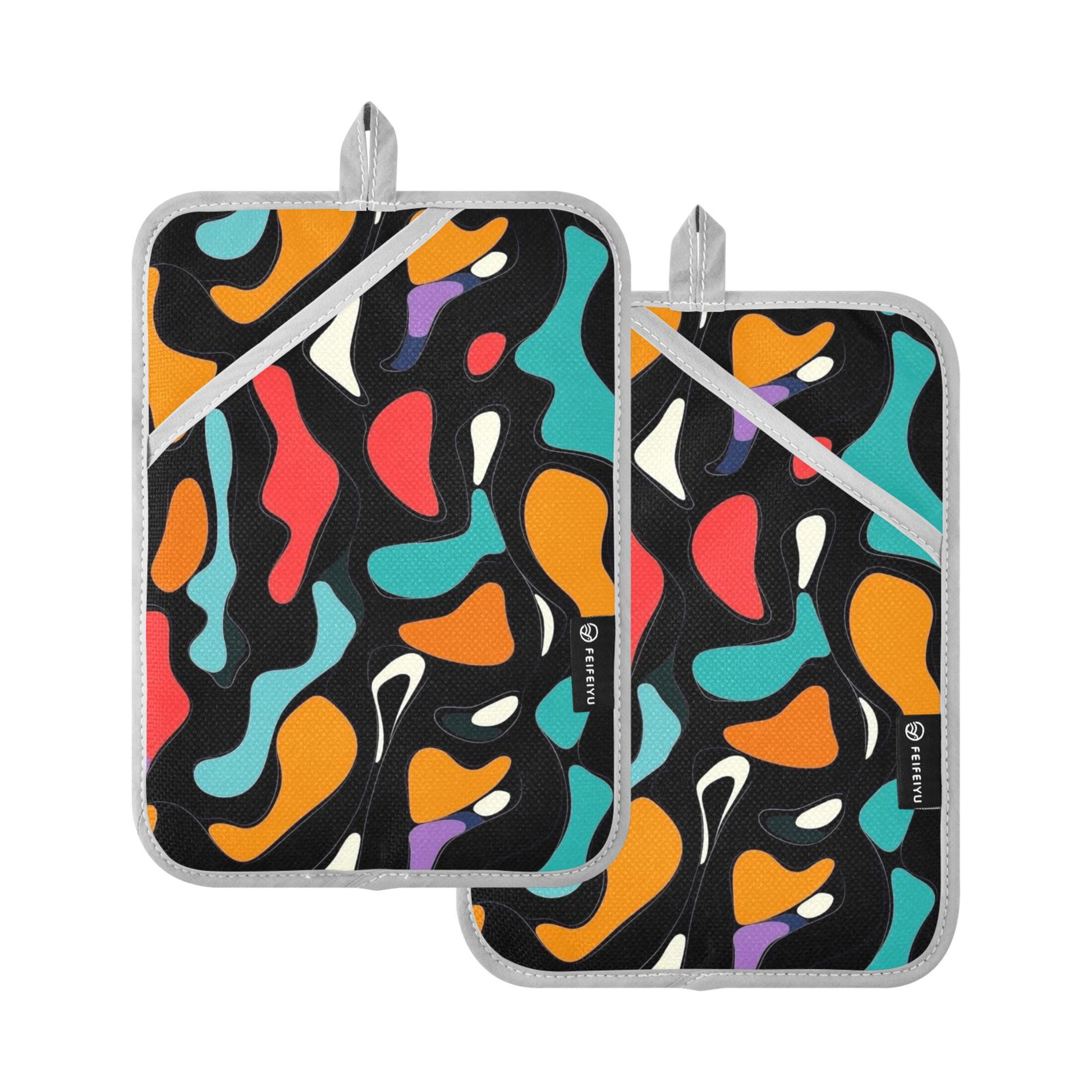 Color Blocks Pattern Pot Holder Set 2 Piece Non-Slip Oven Hot Pads Heat ...