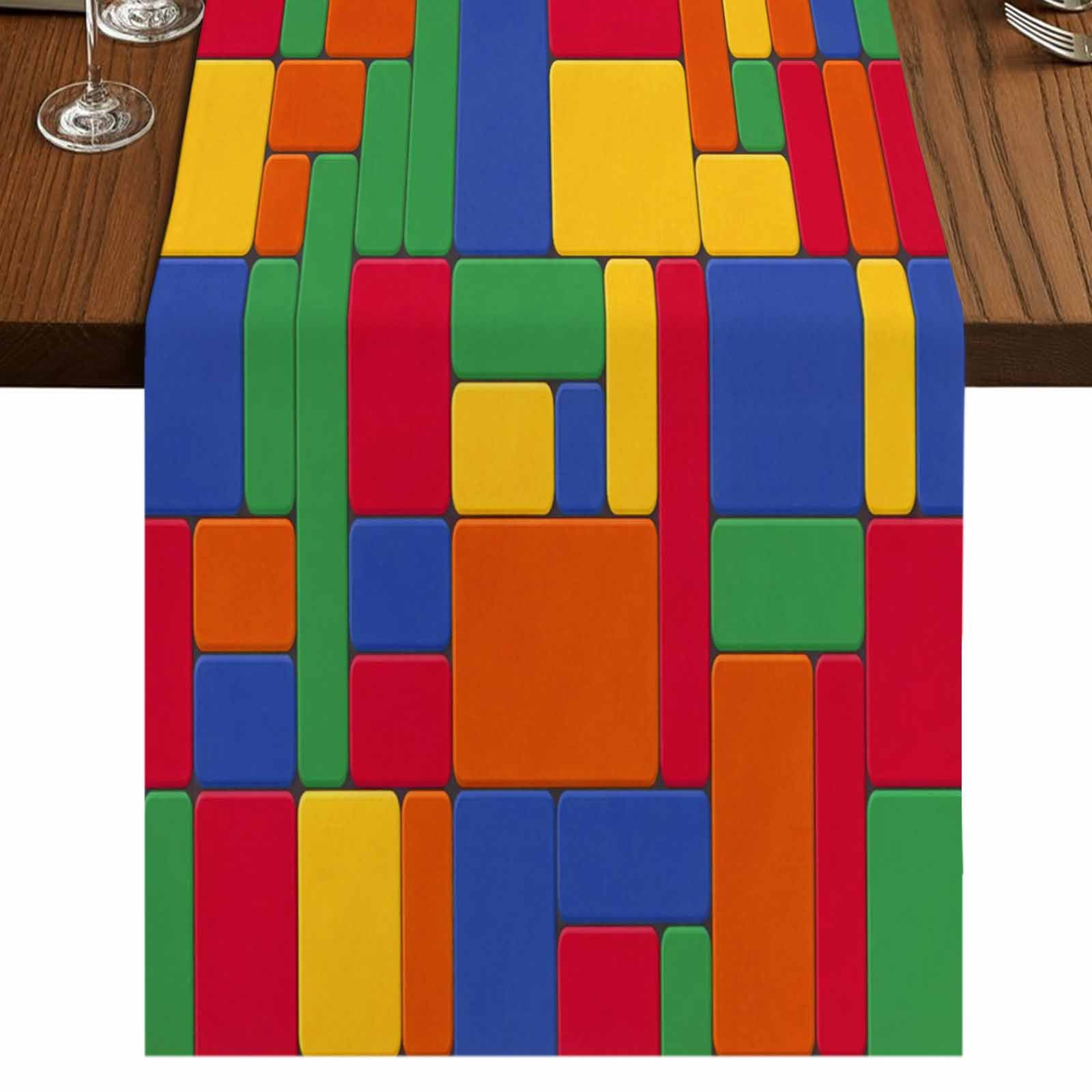 Color Blocks Table Runner 72 Inches Long, Green Blue Red Yellow Orange ...