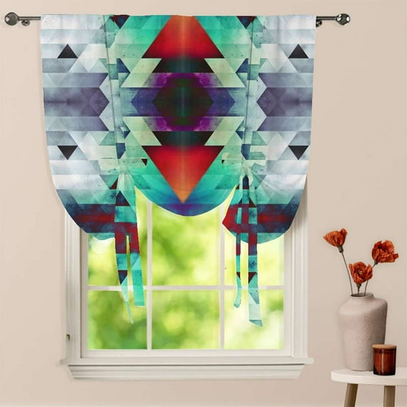 Color Blocks Window Curtain for Living Room Roman Curtain Kitchen Tie-up Curtains Adjustable ...