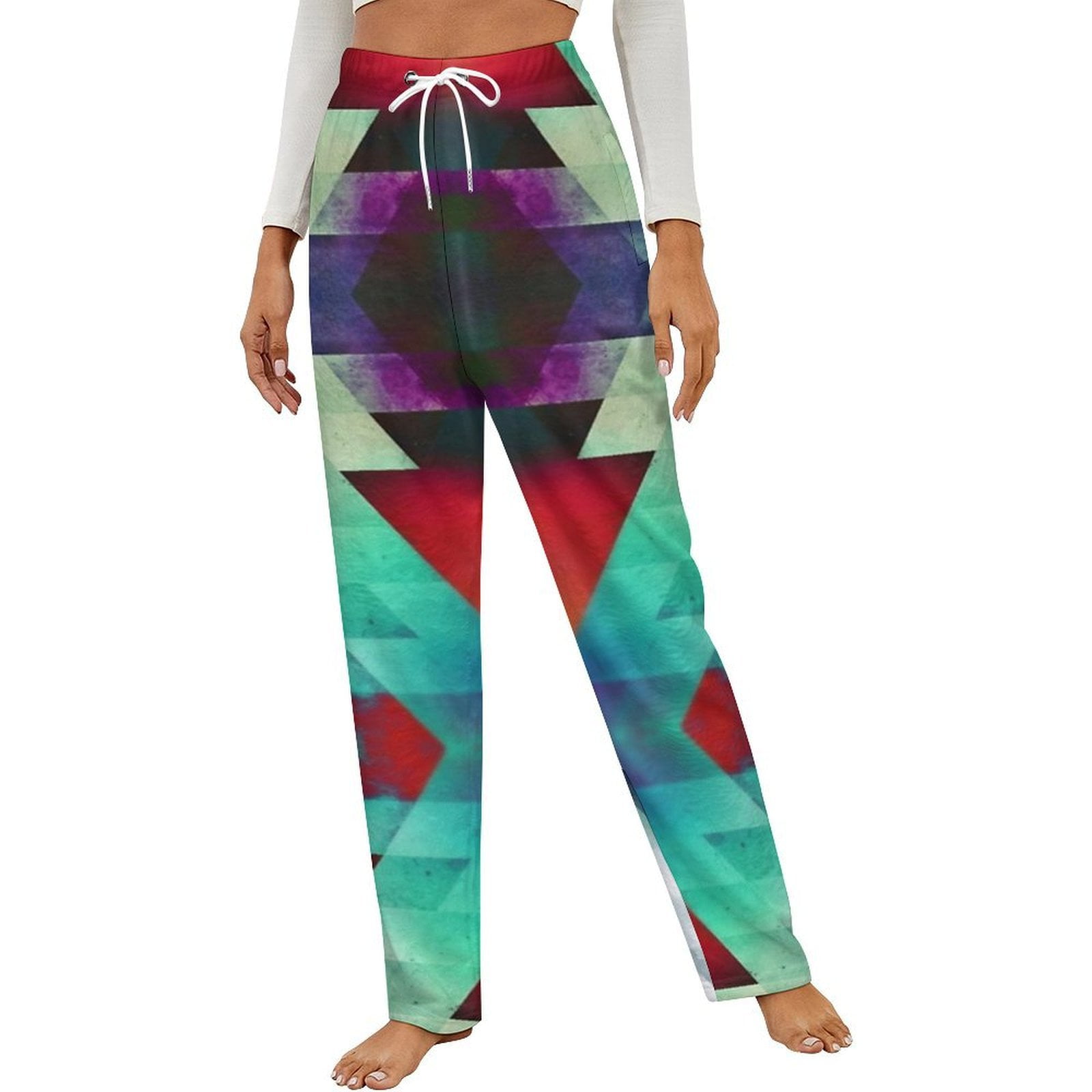 Color Blocks Winter Female Pants Flannel High Waist Women Pants Lady ...