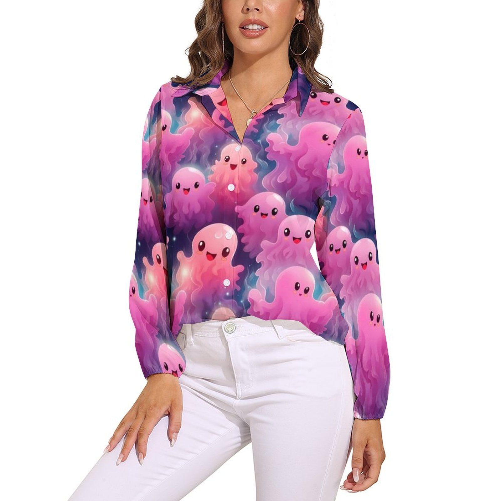 Color Blouse Pink And Purple Whimsical Elegant Graphic Blouses Women ...