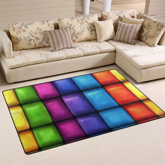 Color Box Pattern Soft Polyester Area Rug 60''x39'', Non Slip, Memory ...