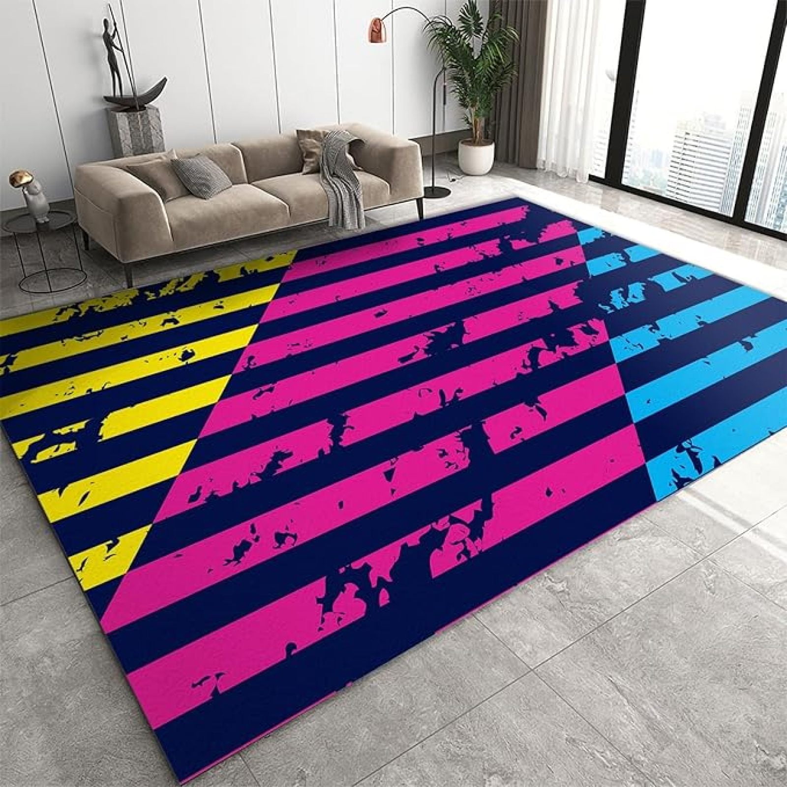 Color Brush Graffiti Stripes Area Rug, Abstract Grunge Style Home Decor Rug, Easy Clean Carpet ...