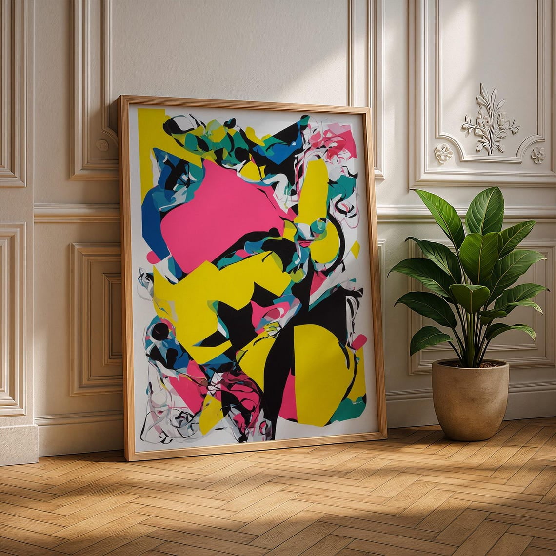 Color Burn Ritual Bold Abstract Art Print, Neon Pink & Yellow, High ...