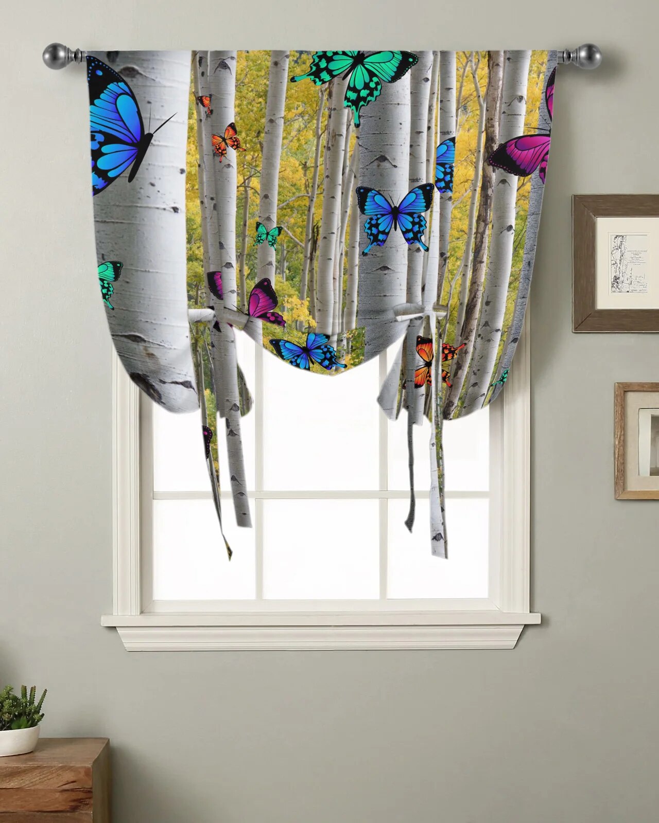 Color Butterfly Birch Forest Window Curtain for Living Room Roman ...