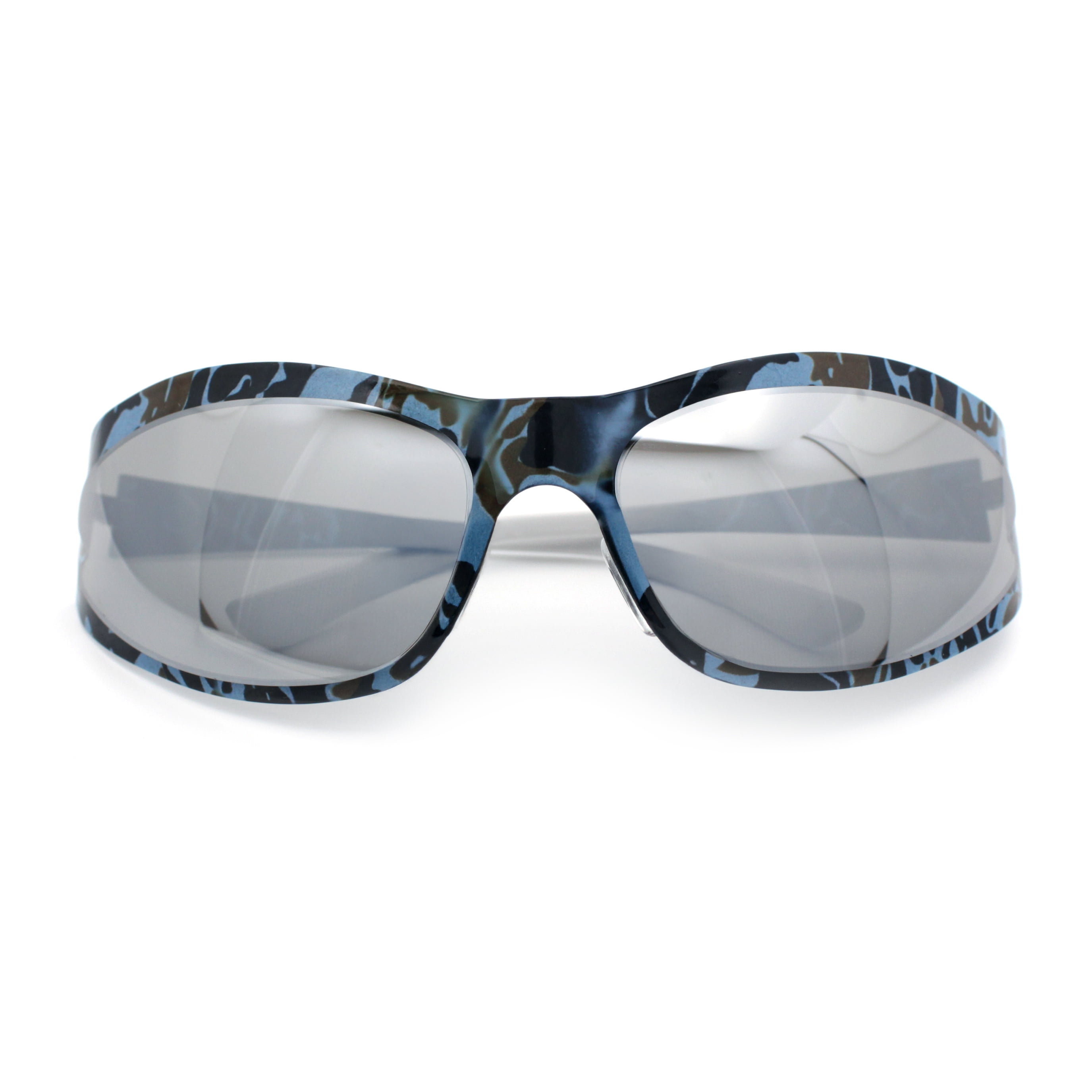 Color Camouflage Metal Frame Wrap Around Oval Sport Sunglasses Blue ...