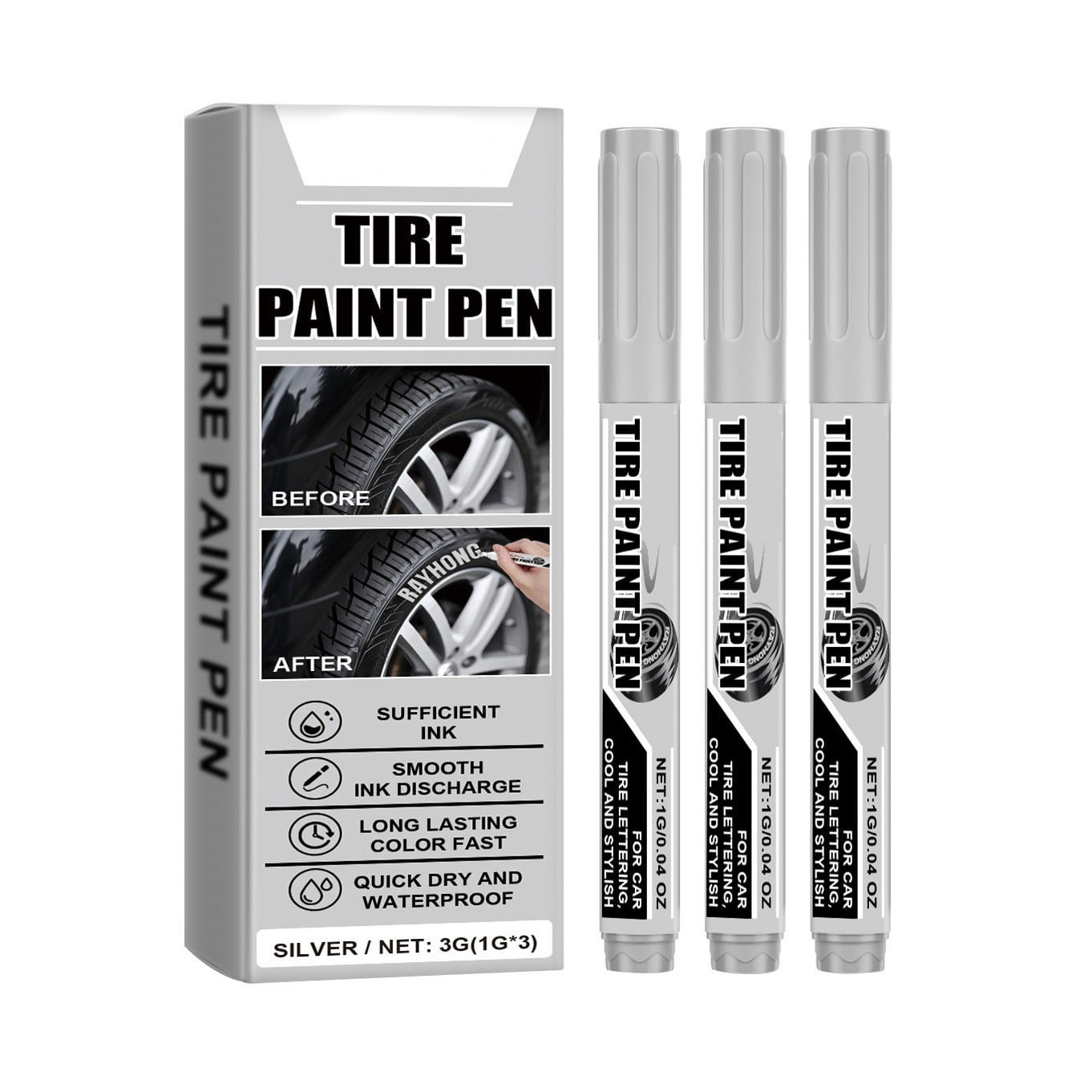 Color Car Tire Paint Pens For Silver Vehicles Automotive DIY Marking ...